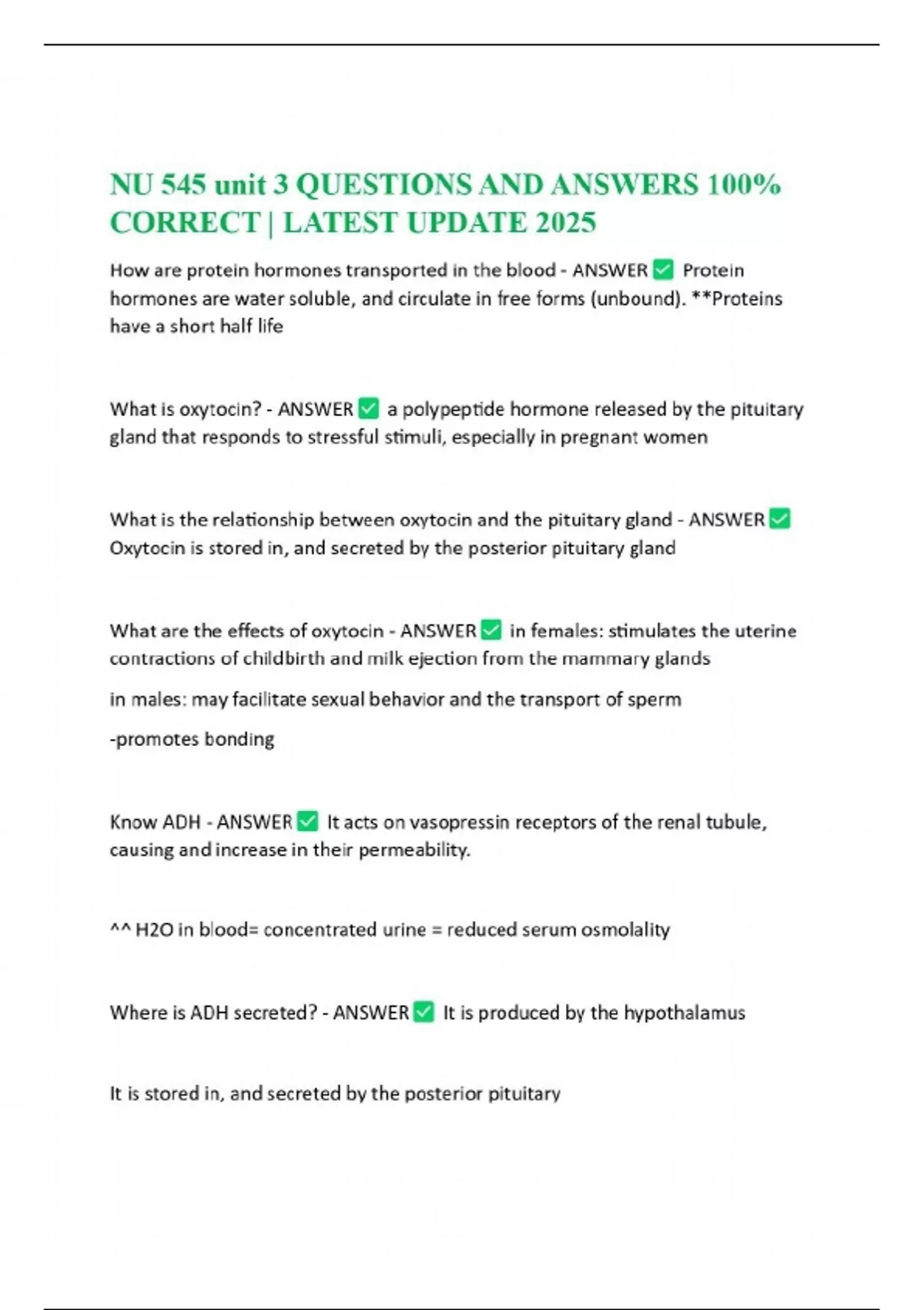 NU 545 unit 3 QUESTIONS AND ANSWERS 100% CORRECT | LATEST UPDATE 2025 ...