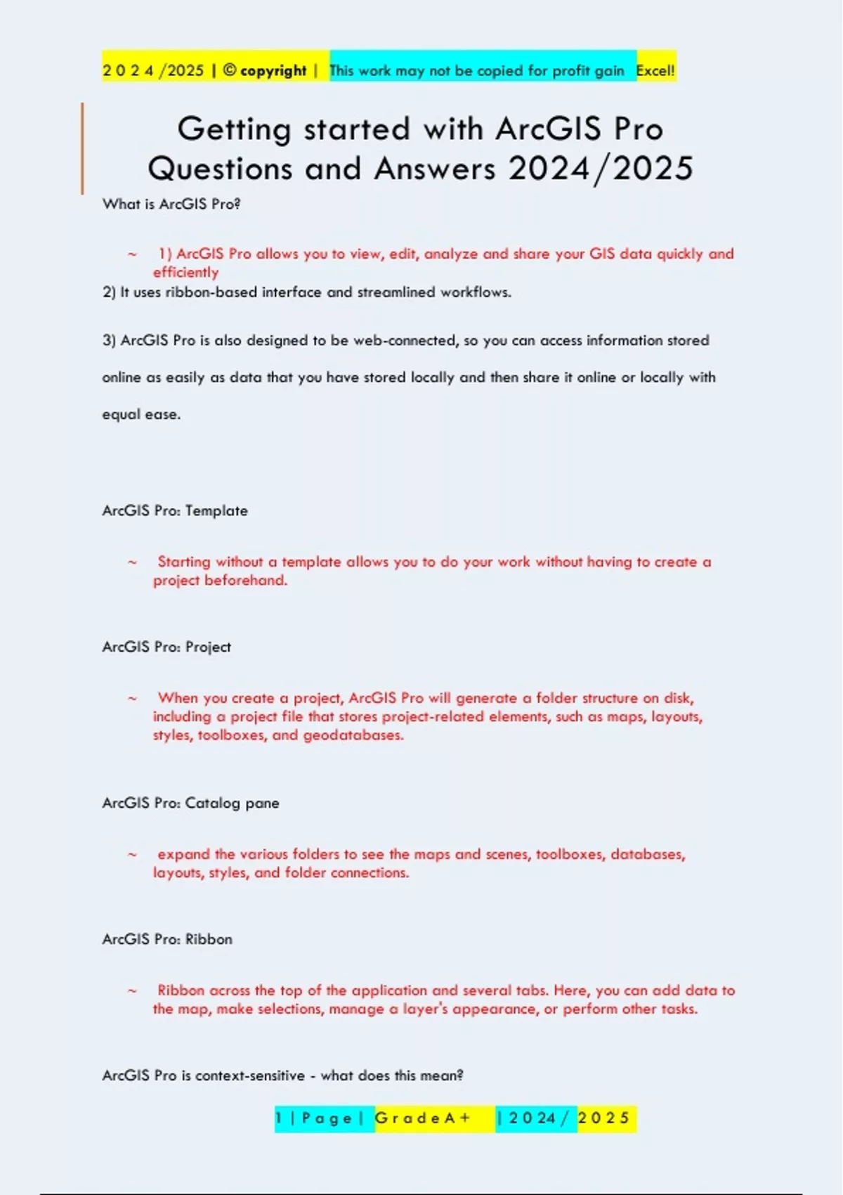 Getting started with ArcGIS Pro Questions and Answers 2024/2025 - ArcGIS Pro - Stuvia US