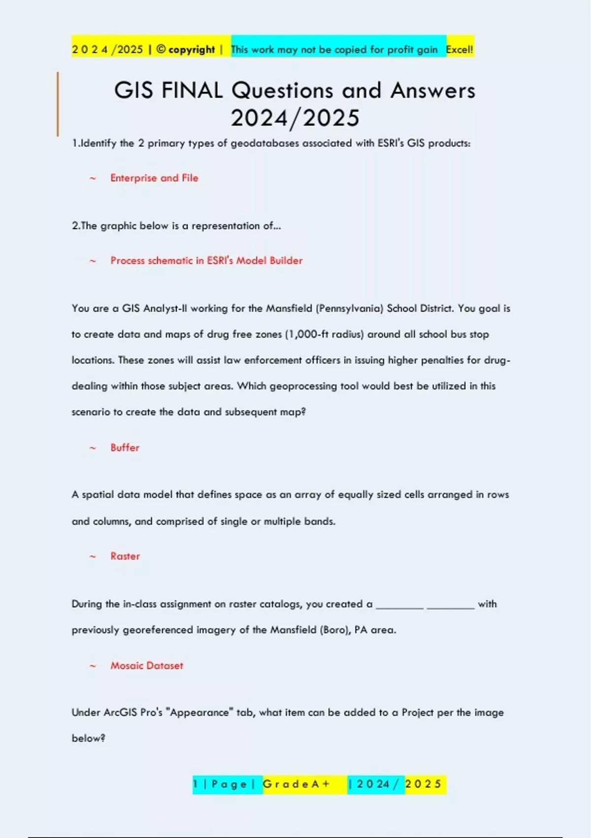 GIS FINAL Questions and Answers 2024/2025 - GIS - Stuvia US