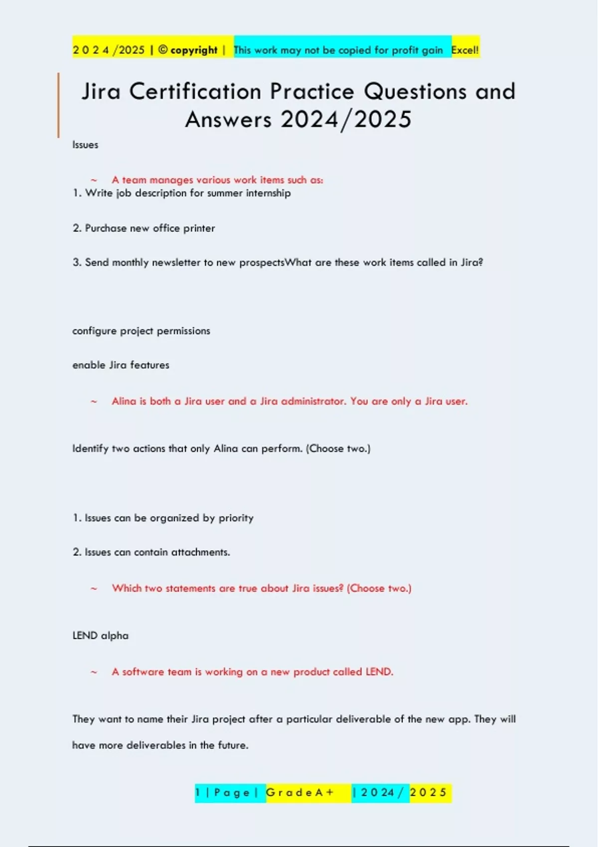 Jira Certification Practice QuestionJira Certification Practice Questions and Answers 2024/2025s ...