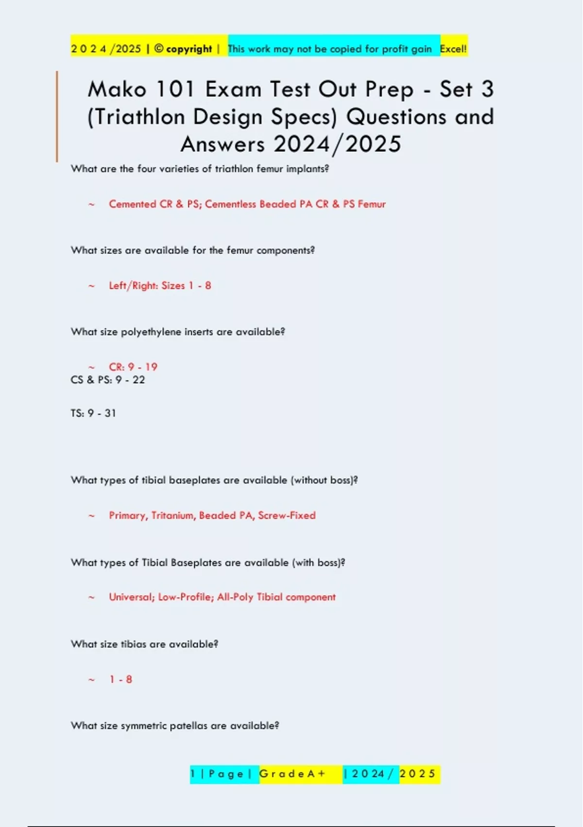 Mako 101 Exam Test Out Prep - Set 3 (Triathlon Design Specs) Questions ...