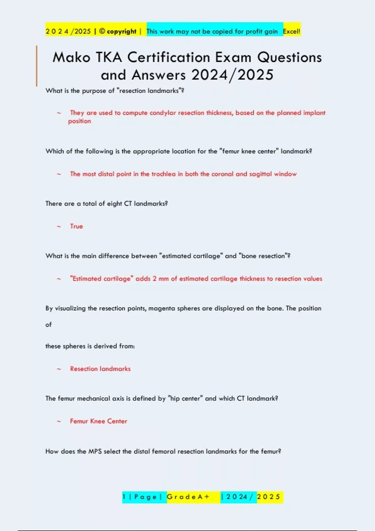 Mako TKA Certification Exam Questions and Answers 2024/2025 - Mako 101 ...