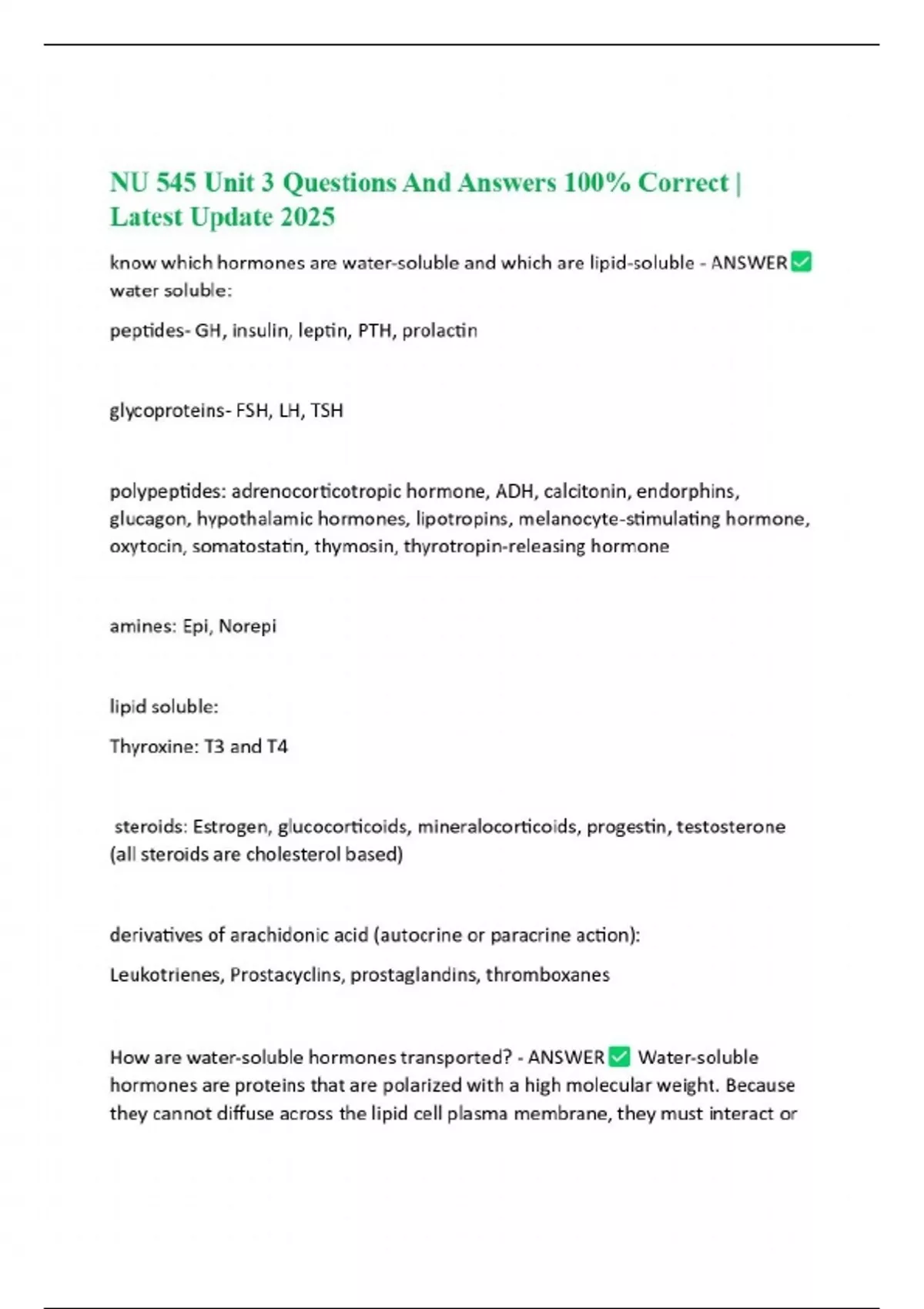 NU 545 Unit 3 | 136 Questions And Answers 100% Correct | Latest Update ...