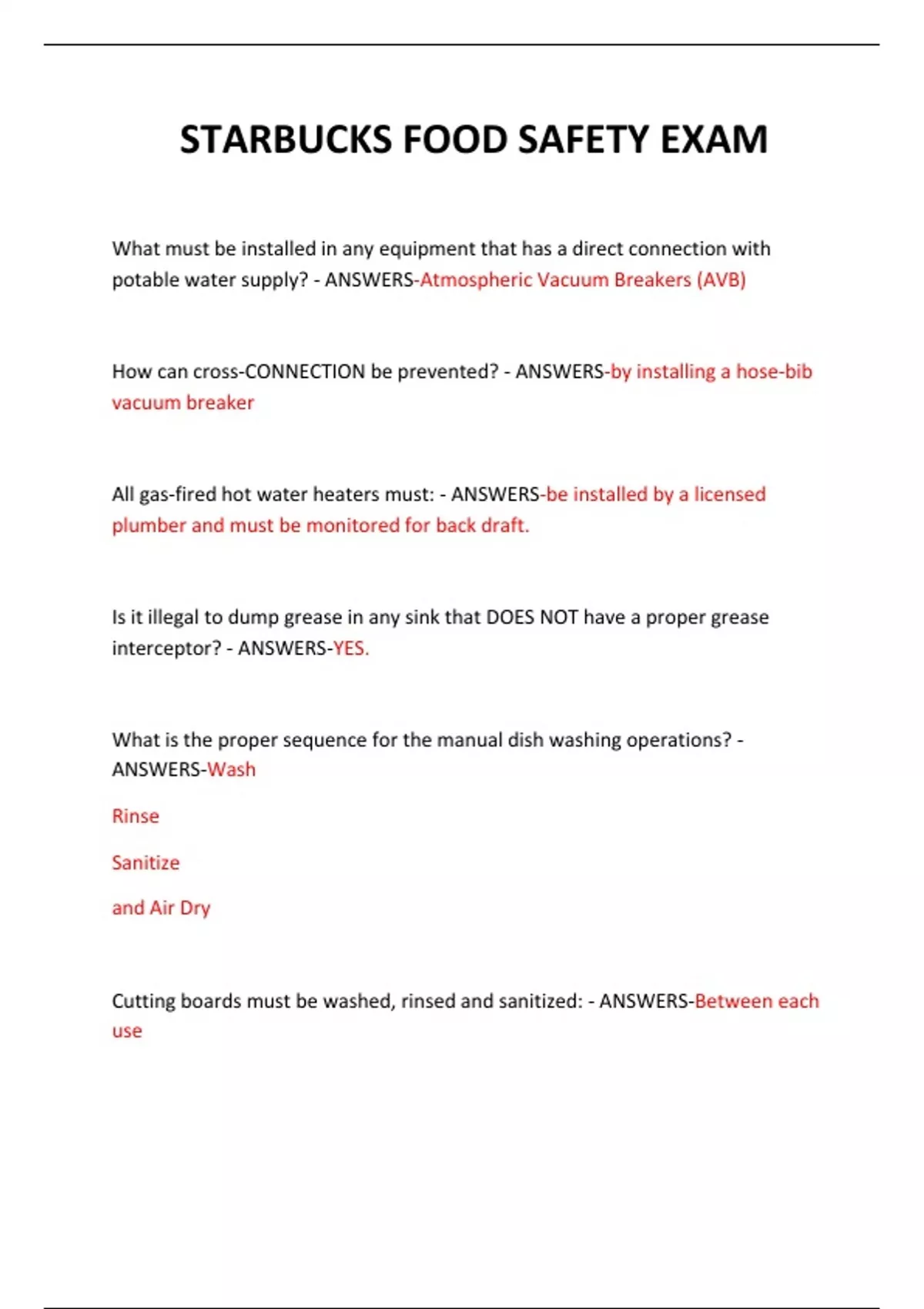 STARBUCKS FOOD SAFETY EXAM QUESTIONS AND ANSWERS 2024 - STARBUCKS FOOD ...