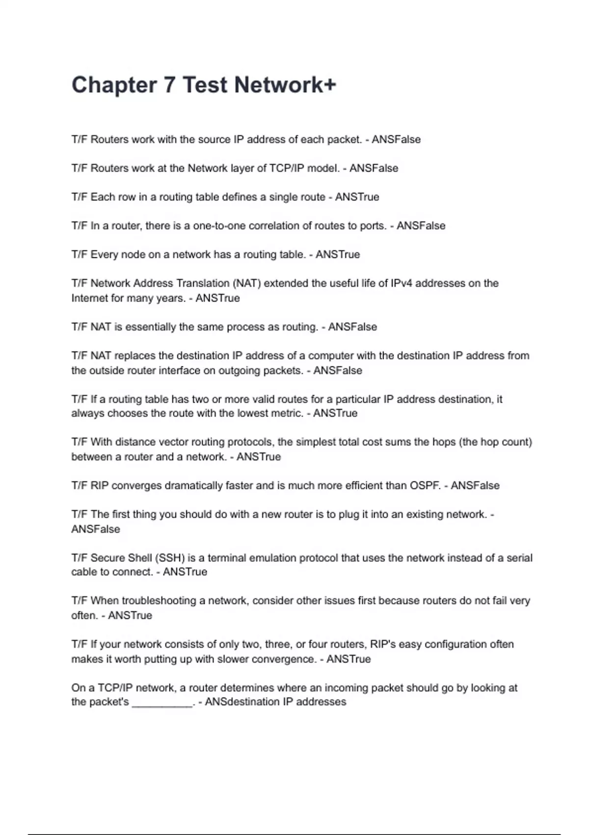 Chapter 7 Test Network+ QUESTIONS AND ANSWERS GRADED A+2024/2025 ...