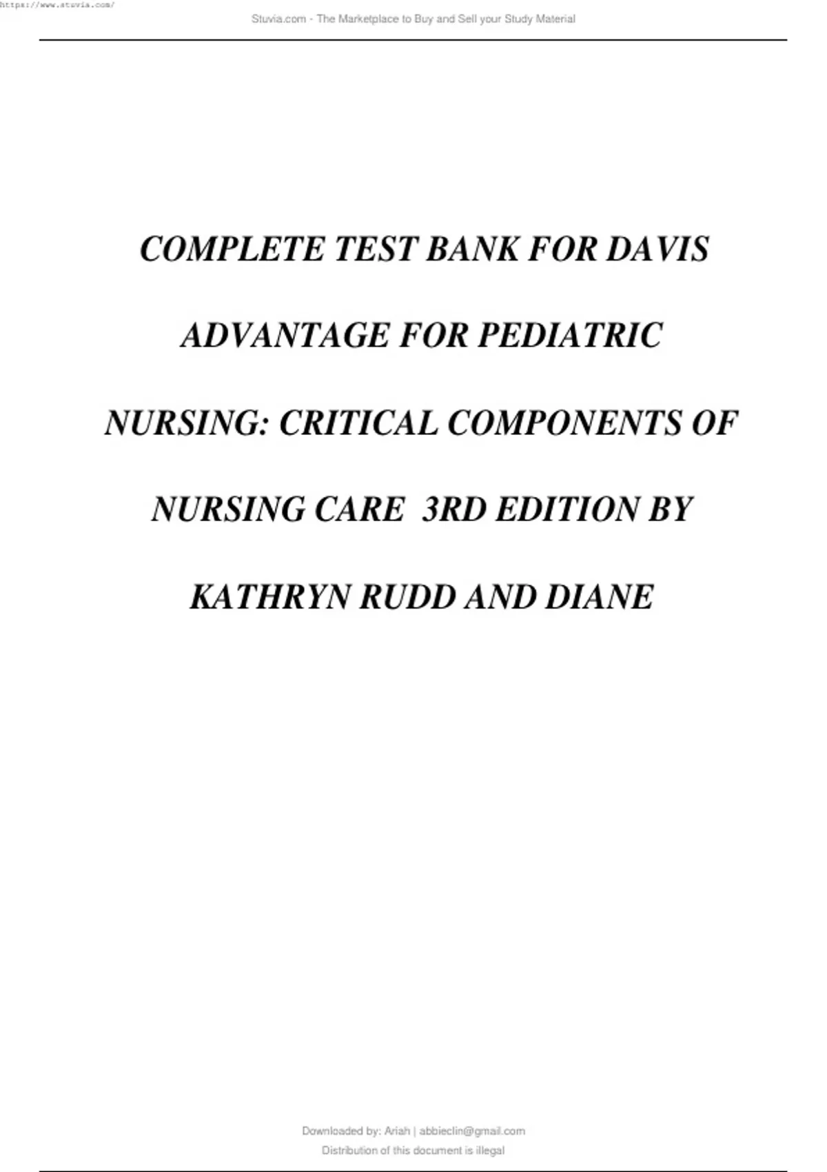 COMPLETE TEST BANK FOR DAVIS ADVANTAGE FOR PEDIATRIC NURSING CRITICAL ...