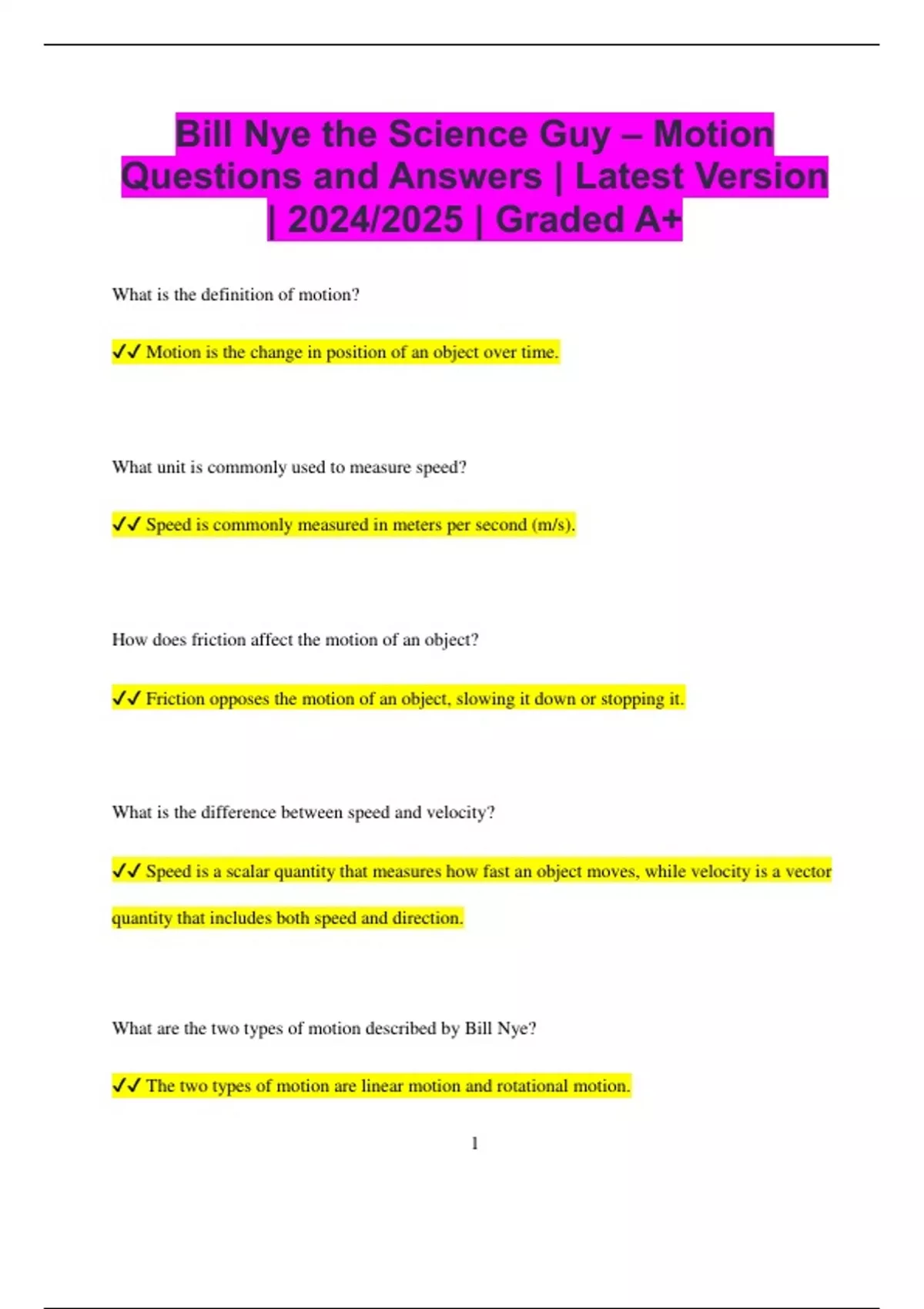 Bill Nye the Science Guy – Motion Questions and Answers | Latest ...