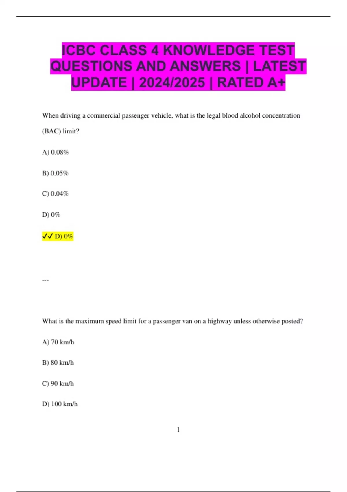 ICBC CLASS 4 KNOWLEDGE TEST QUESTIONS AND ANSWERS | LATEST UPDATE ...