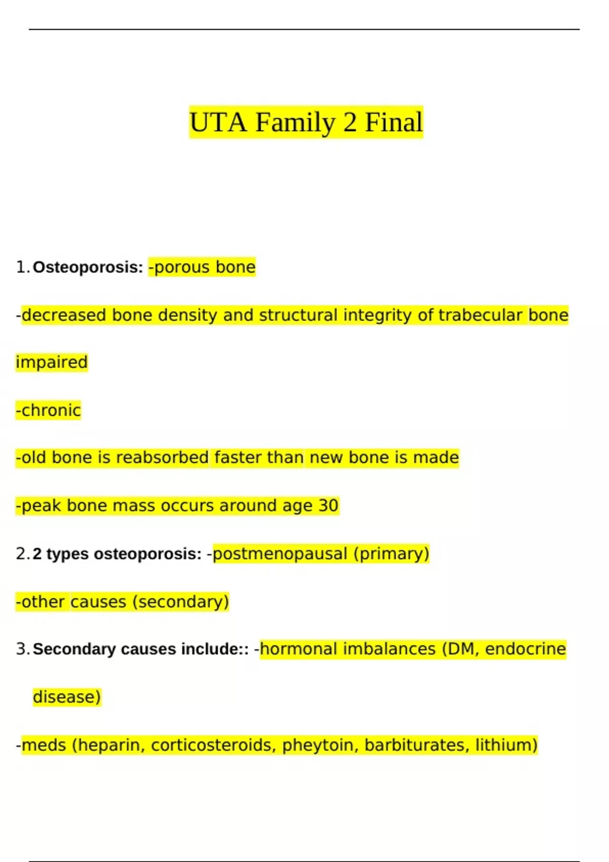 UTA Family 2 Final Exam Questions and Revised Correct Answers ...