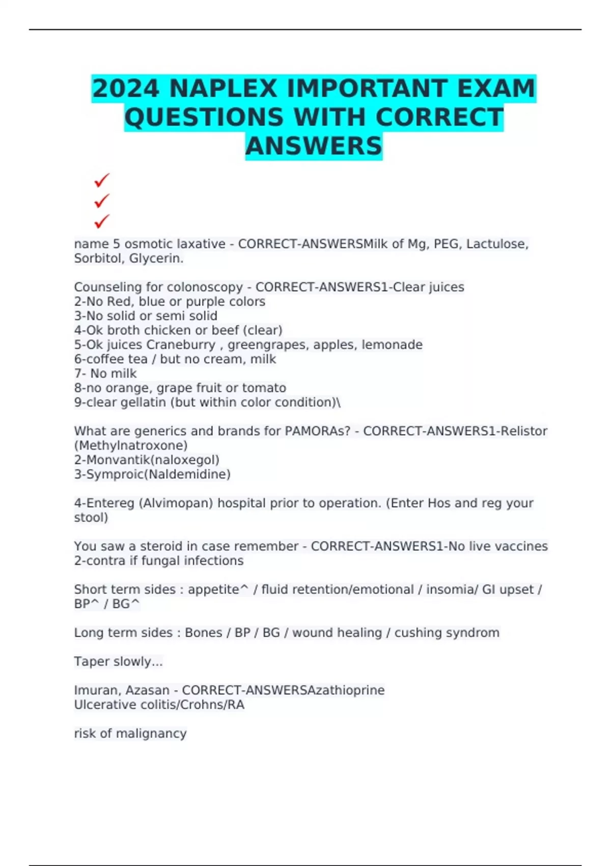 2024 NAPLEX IMPORTANT EXAM QUESTIONS WITH CORRECT ANSWERS - NAPLEX ...