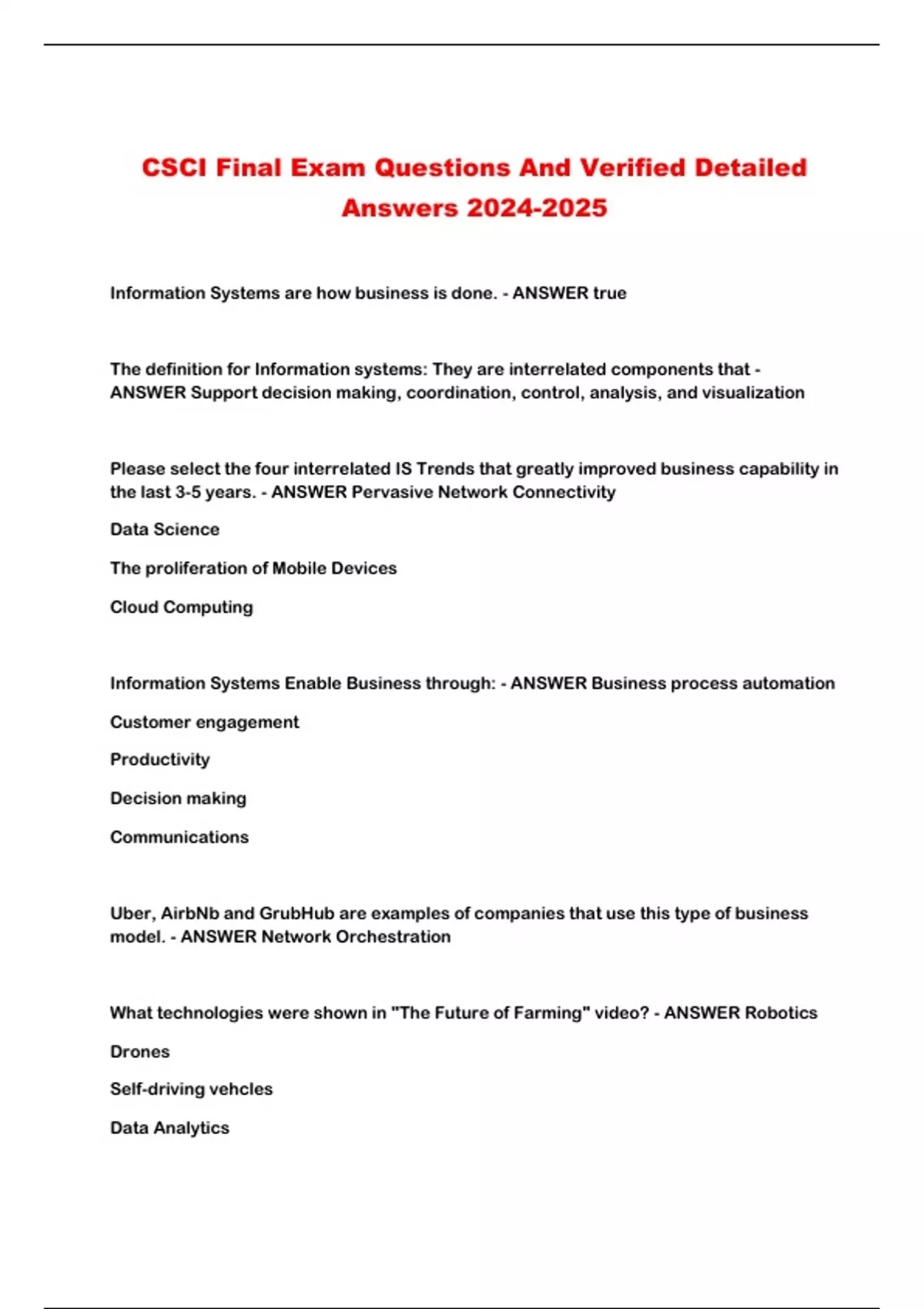 CSCI Final Exam Questions And Verified Detailed Answers - CSCI - Stuvia US