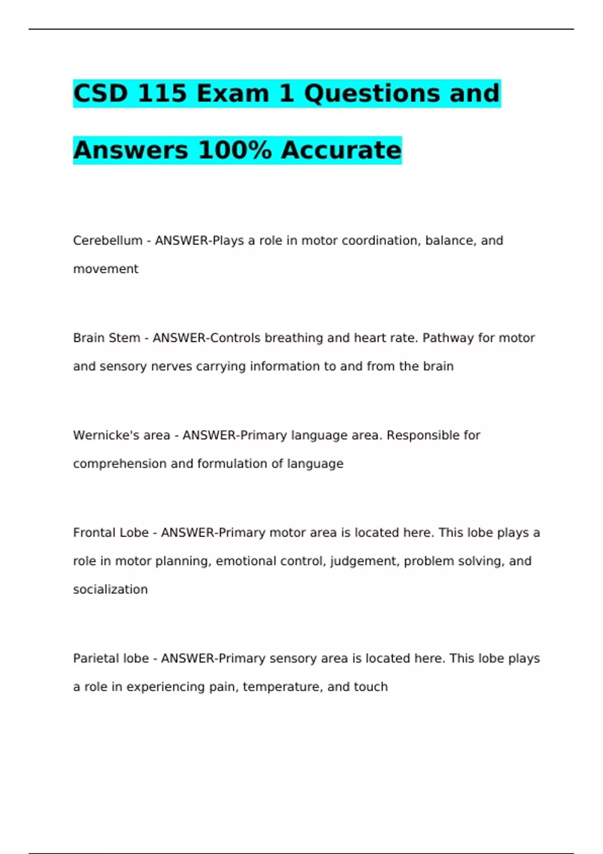 CSD 115 Exam 1 Questions and Answers 100% Accurate - CSD 115 - Stuvia US