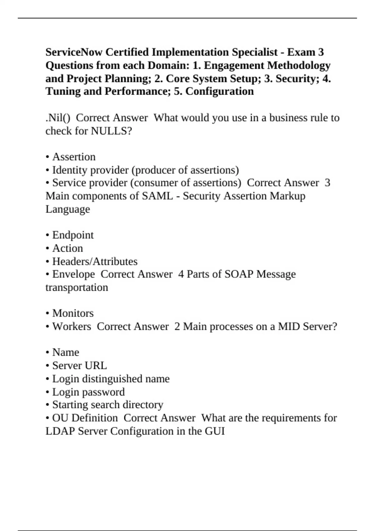 ServiceNow Certified Implementation Specialist - Exam 3 Questions from each Domain: 1 ...