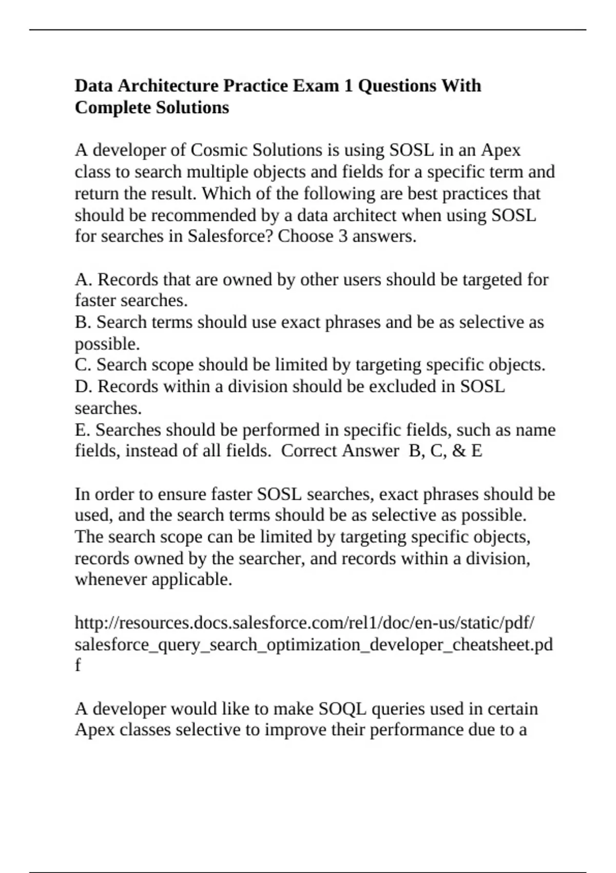 Data Architecture Practice Exam 1 Questions With Complete Solutions ...