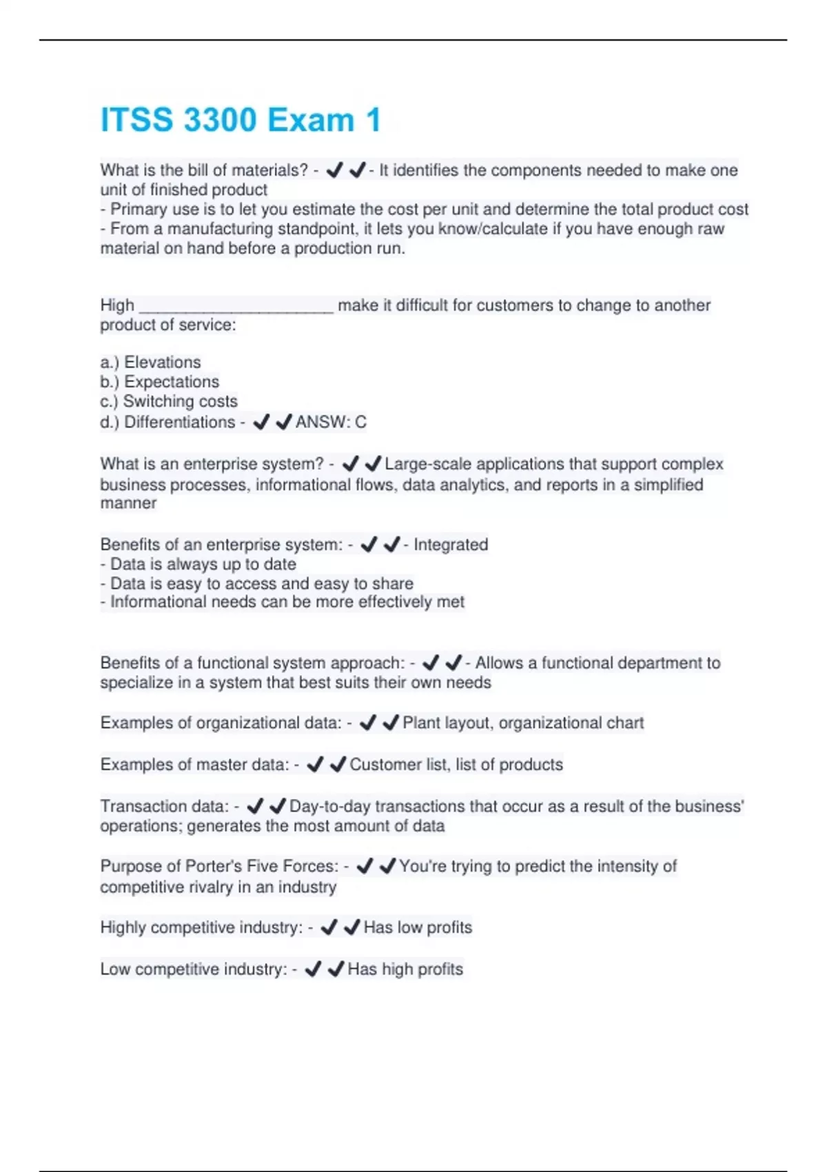 ITSS 3300 Exam 1 Questions with Answers (All Answers Correct) - ITSS 3300 - Stuvia US