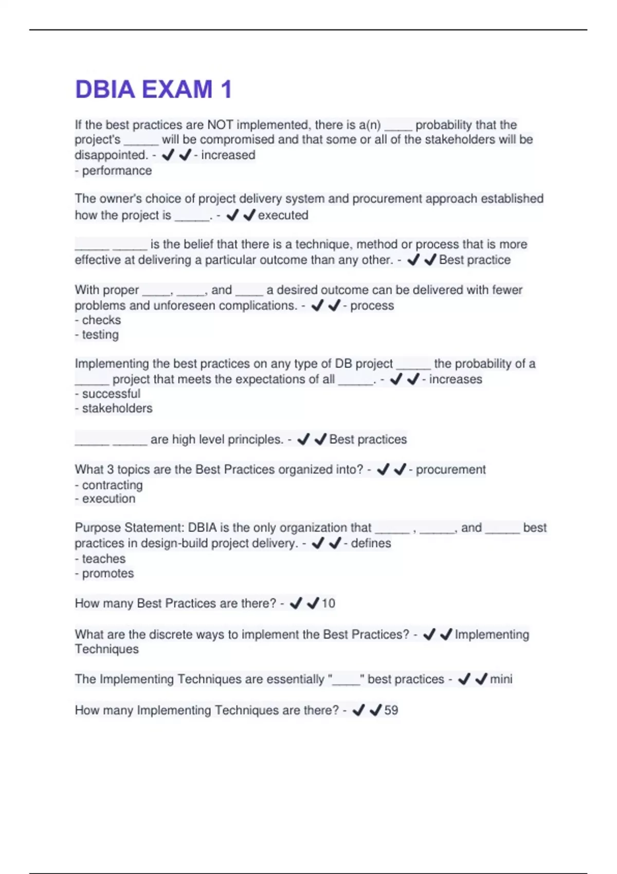 DBIA EXAM 1 QUESTIONS WITH COMPLETE SOLUTIONS - DBIA - Stuvia US