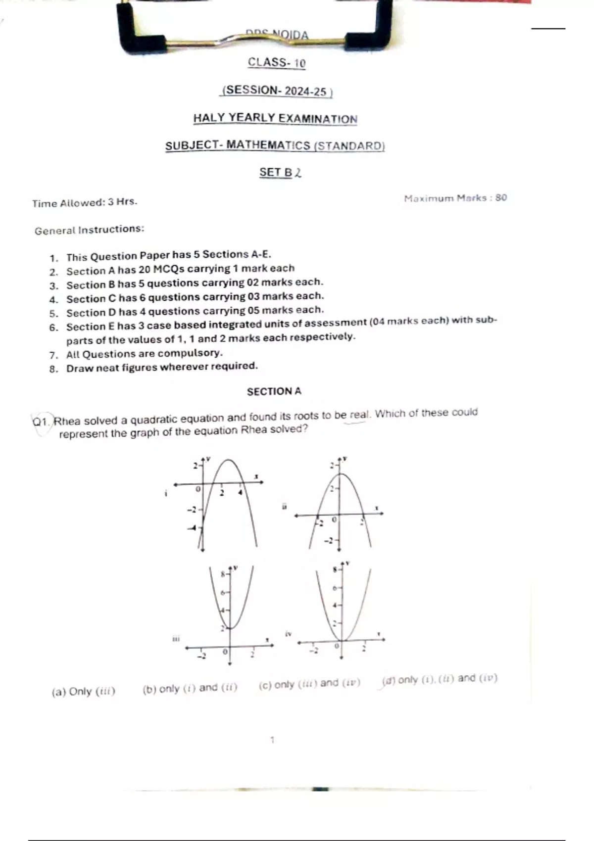 DPS Maths 10th class paper - Maths - Stuvia US