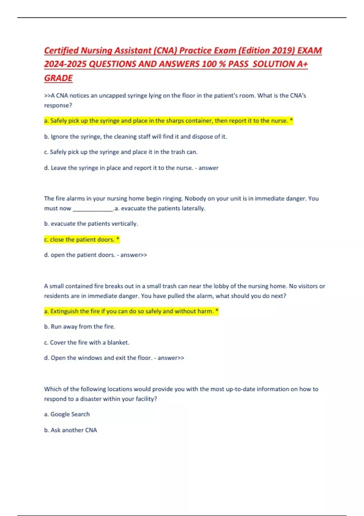 Certified Nursing Assistant (CNA) Practice Exam (Edition 2019) EXAM ...