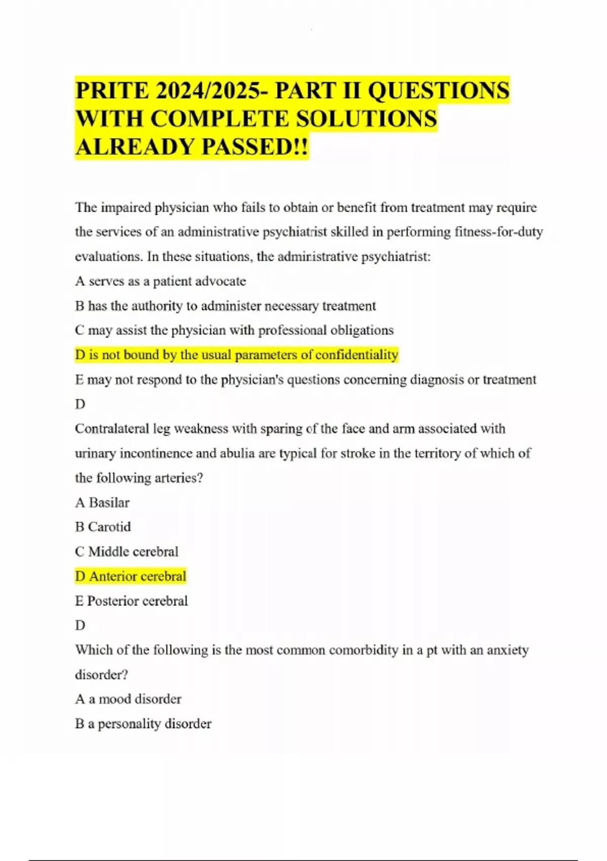 PRITE 2024/2025- PART II QUESTIONS WITH COMPLETE SOLUTIONS ALREADY ...