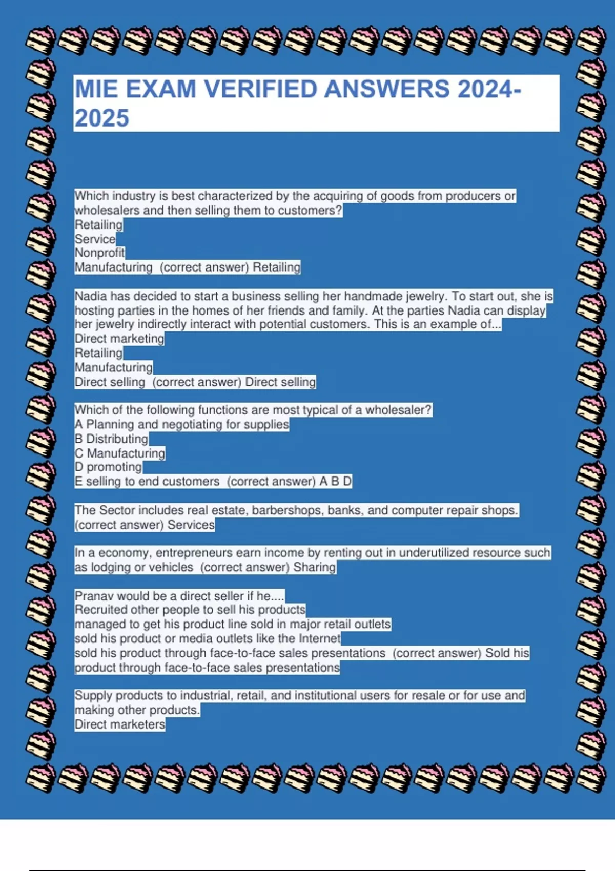 MIE EXAM VERIFIED ANSWERS - MIE 1 - Stuvia US