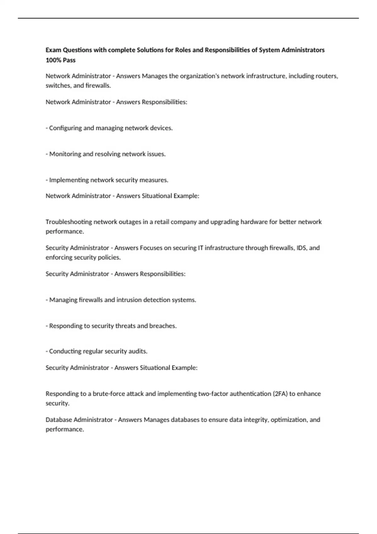 Exam Questions with complete Solutions for Roles and Responsibilities ...