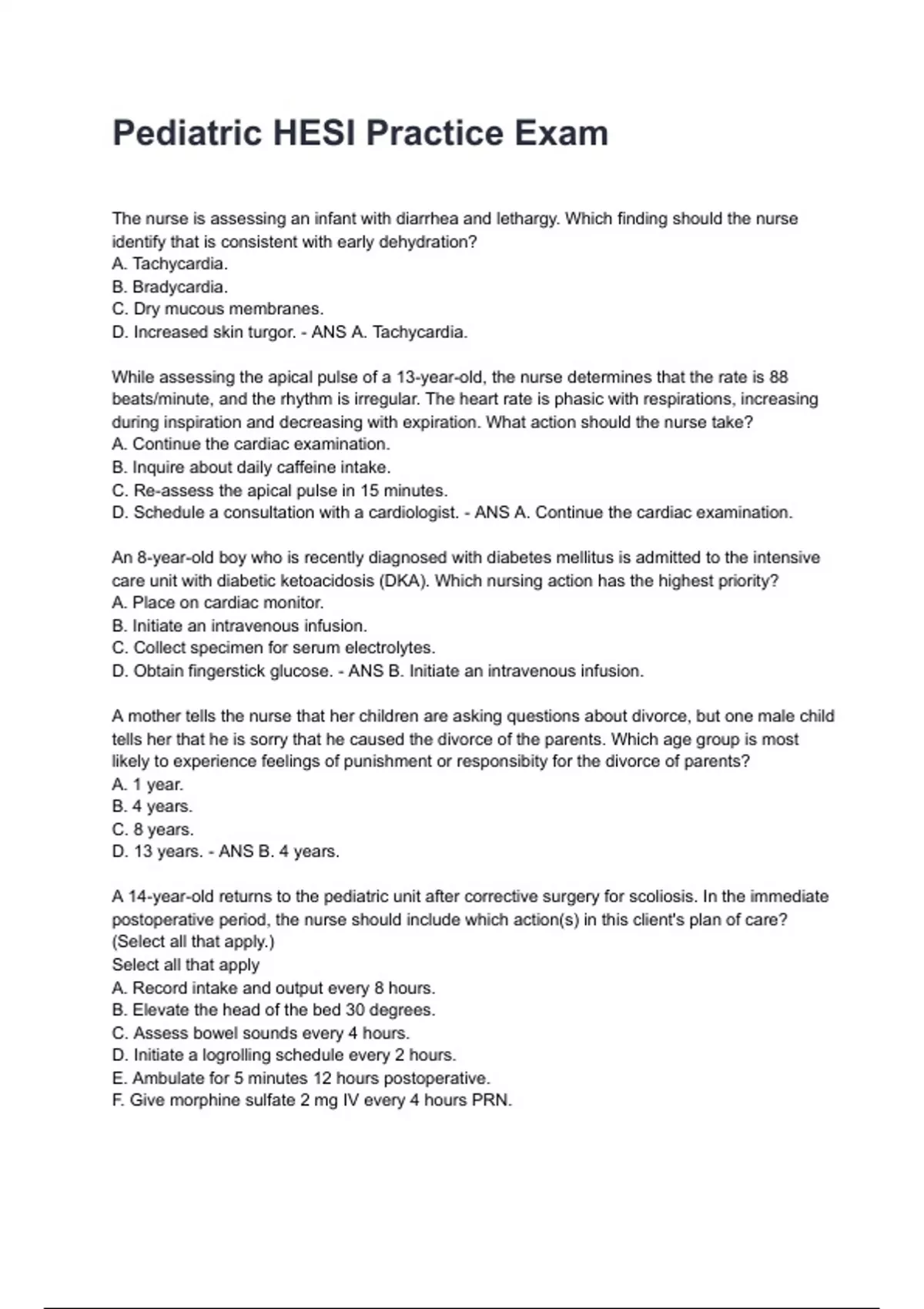 Pediatric HESI Practice Exam 2024/2025 Questions With Completed ...
