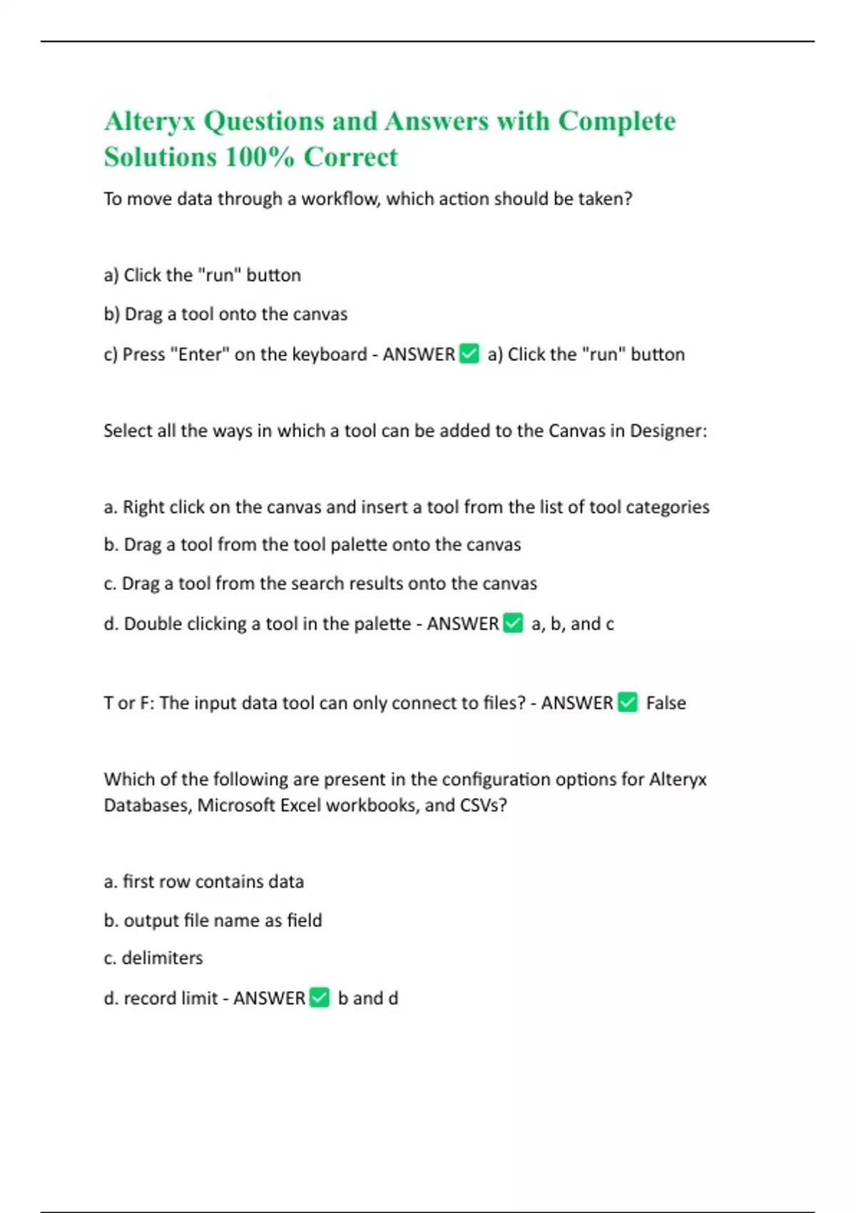 Alteryx Exam 2025 BUNDLED Actual Questions and Answers with Complete ...