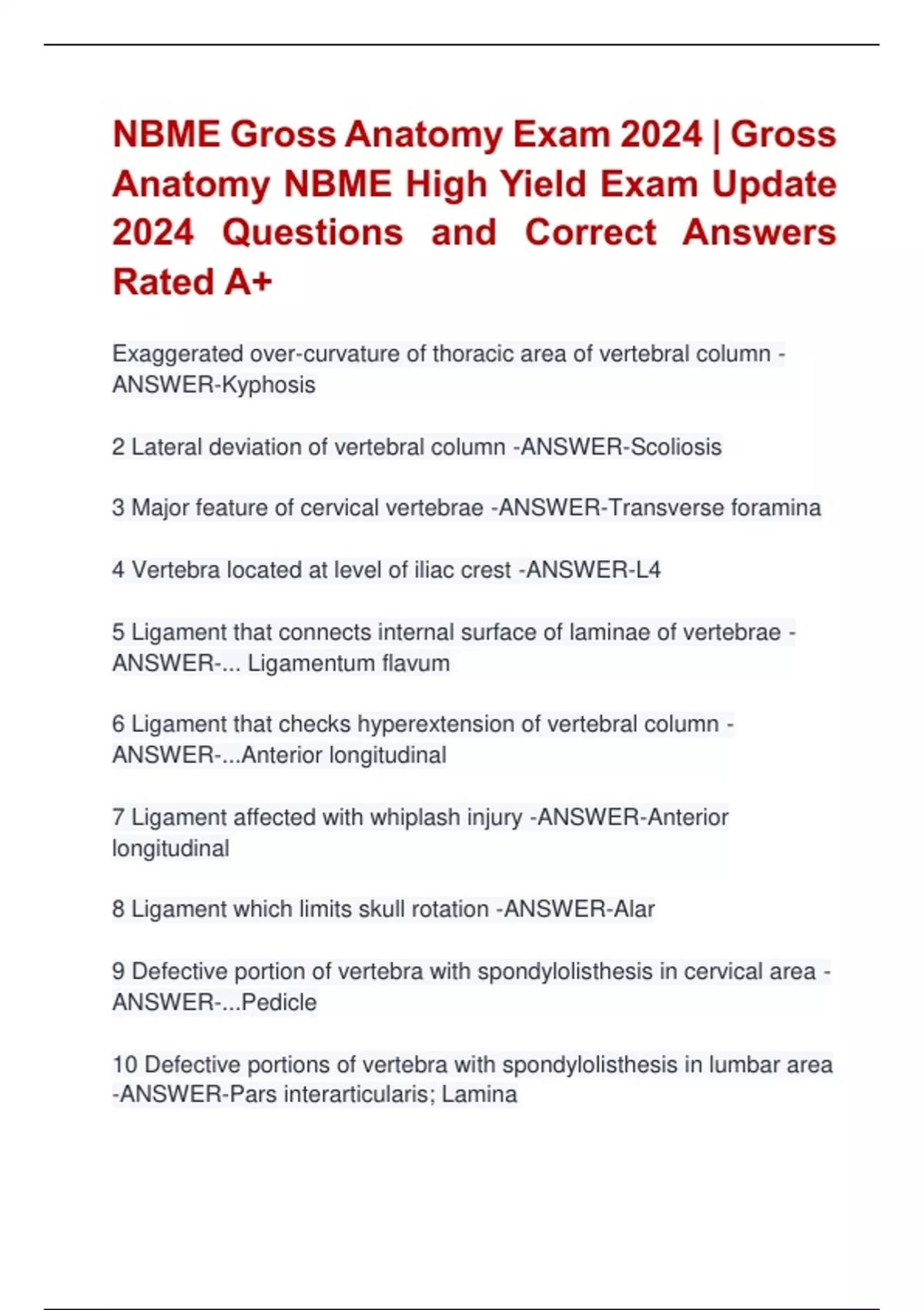 NBME Gross Anatomy Exam 2024 | Gross Anatomy NBME High Yield Exam ...