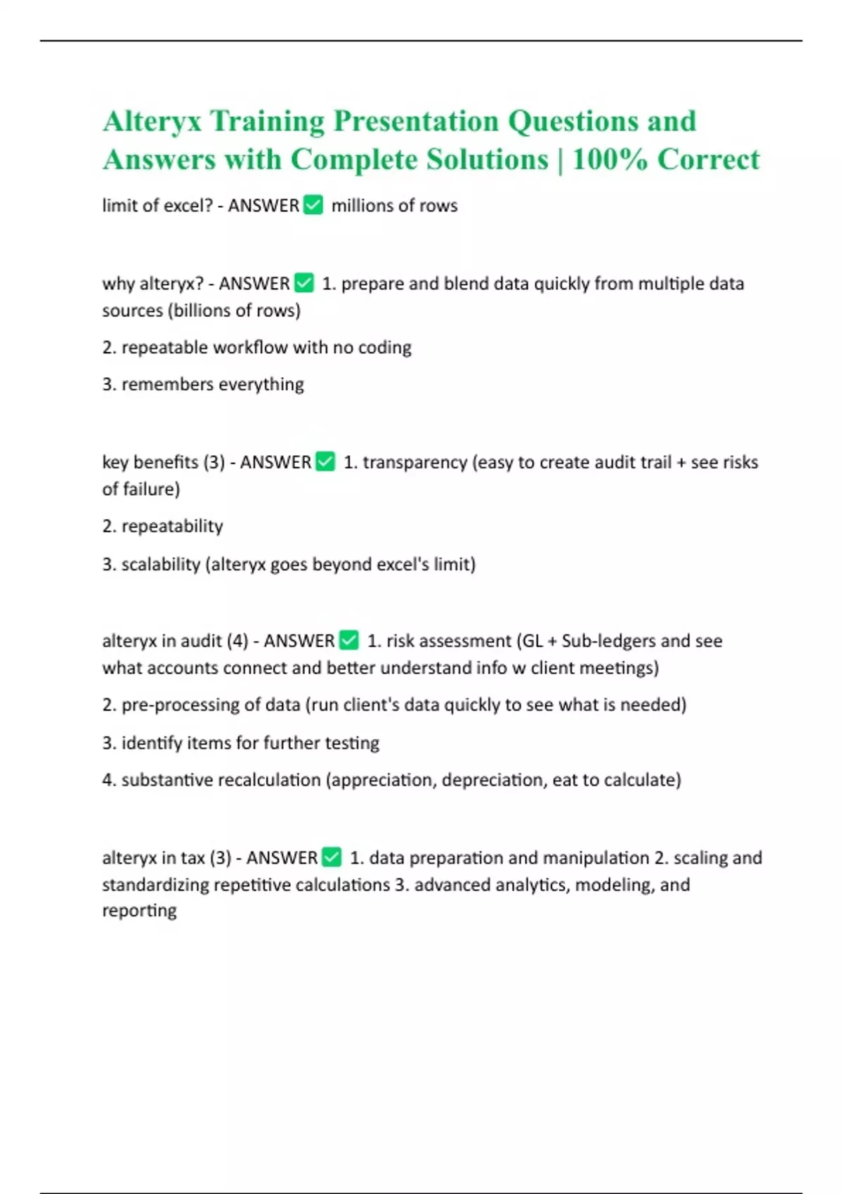 Alteryx Training Presentation Questions and Answers with Complete ...