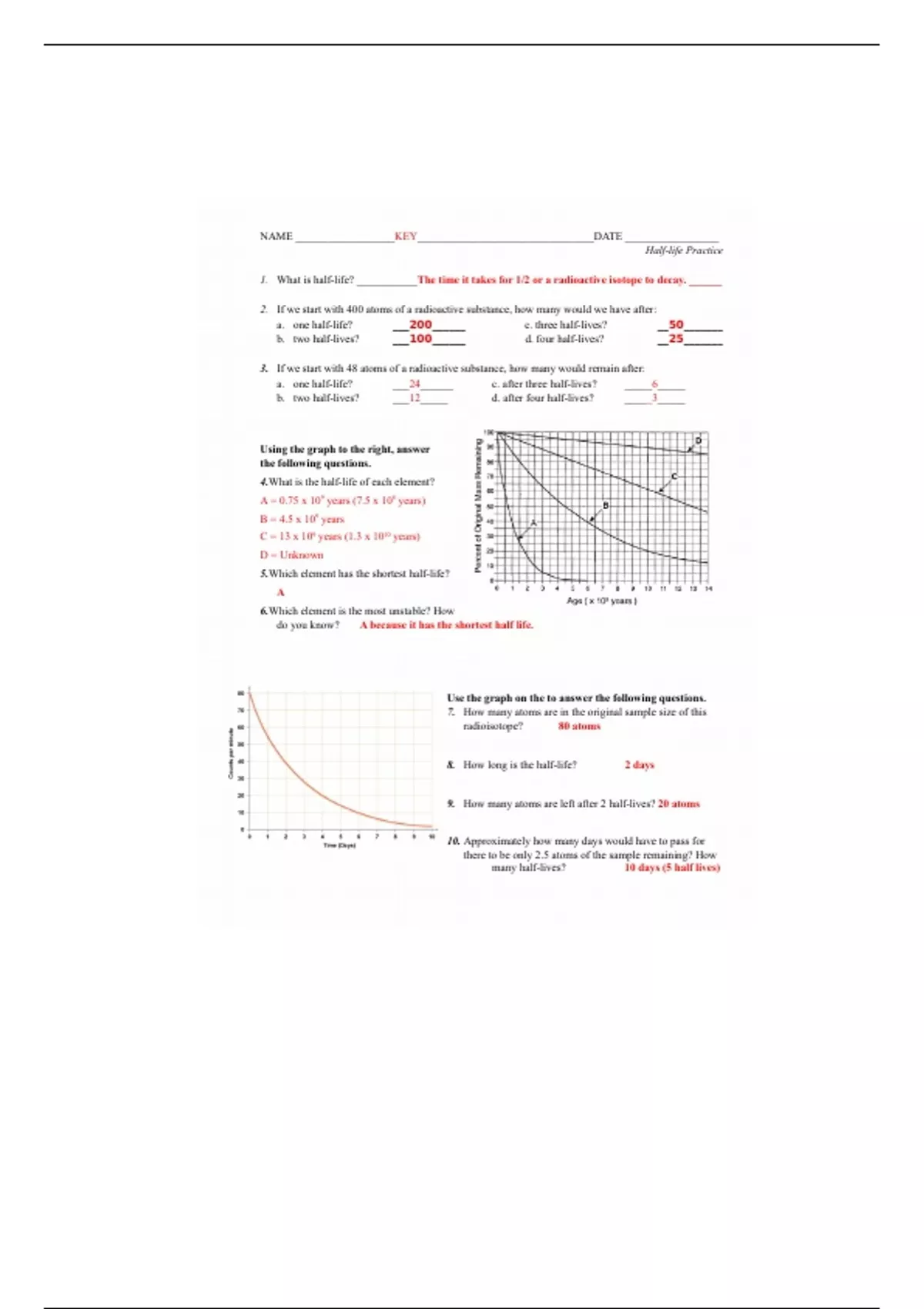 Bio 101 Half-life with graphs worksheet key - BIO MISC - Stuvia US
