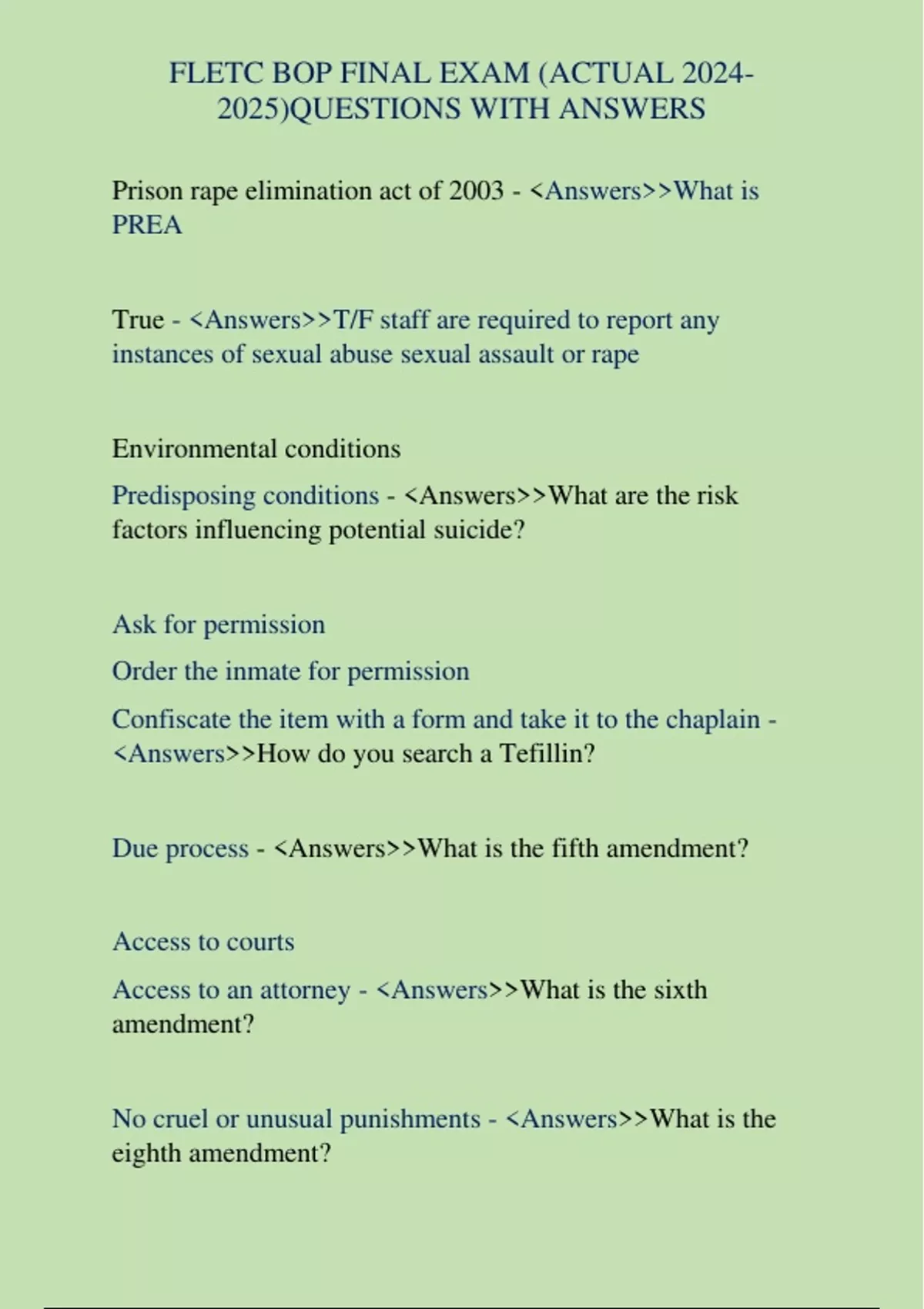 FLETC BOP FINAL EXAM (ACTUAL )QUESTIONS WITH ANSWERS - FLETC BOP ...