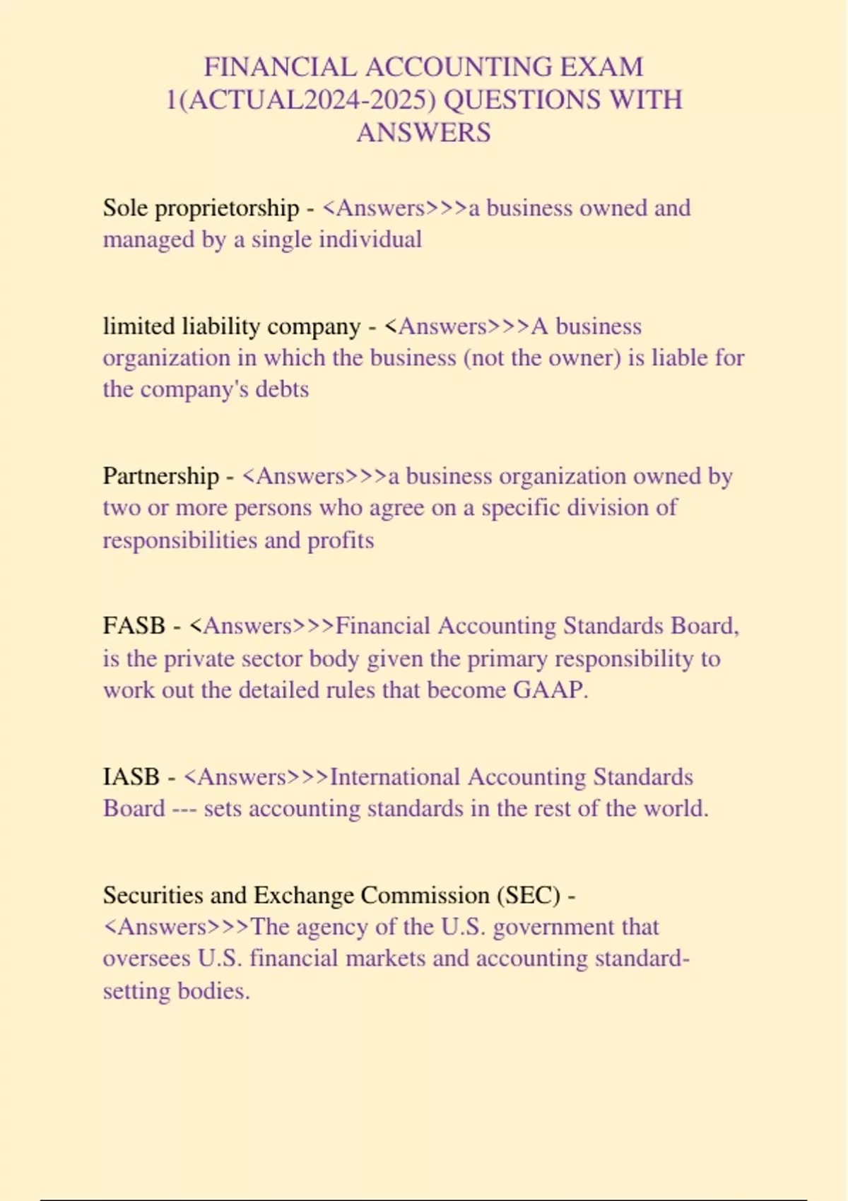 FINANCIAL ACCOUNTING EXAM 1(ACTUAL) QUESTIONS WITH ANSWERS - FINANCIAL ...