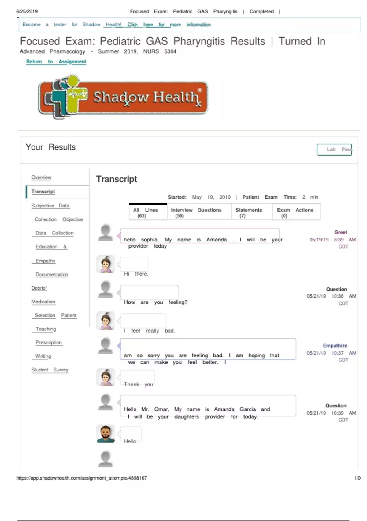 Sophia Haddad Focused Exam Pediatric GAS Pharyngitis - Documentation ...
