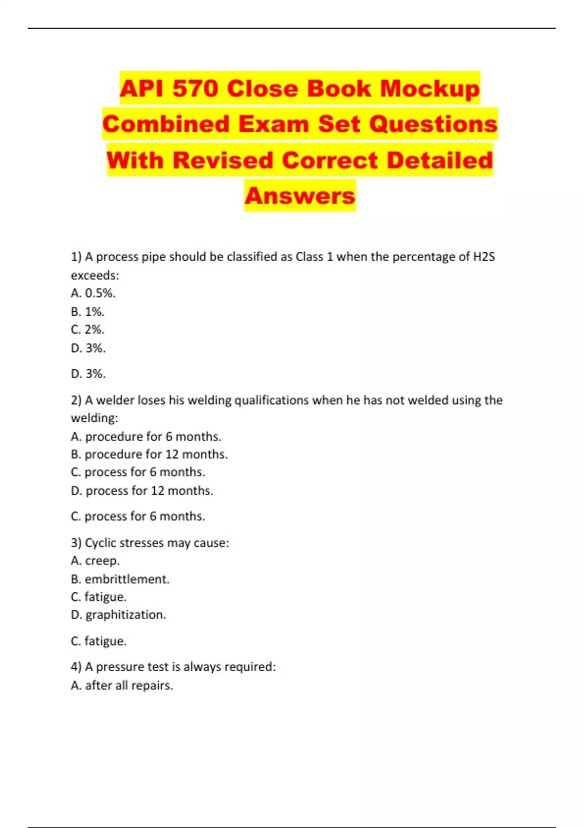 API 570 Close Book Mockup Combined Exam Set Questions With Revised Correct Detailed Answers ...