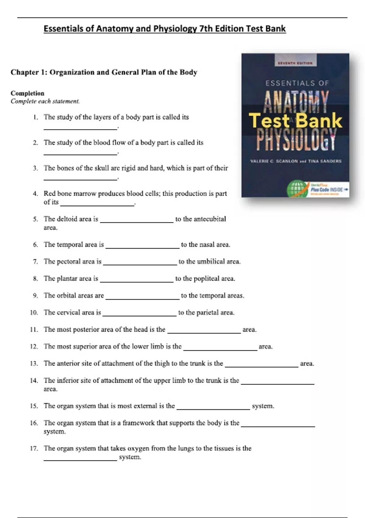 Essentials of Anatomy and Physiology 7th Edition Test Bank by Valerie C ...