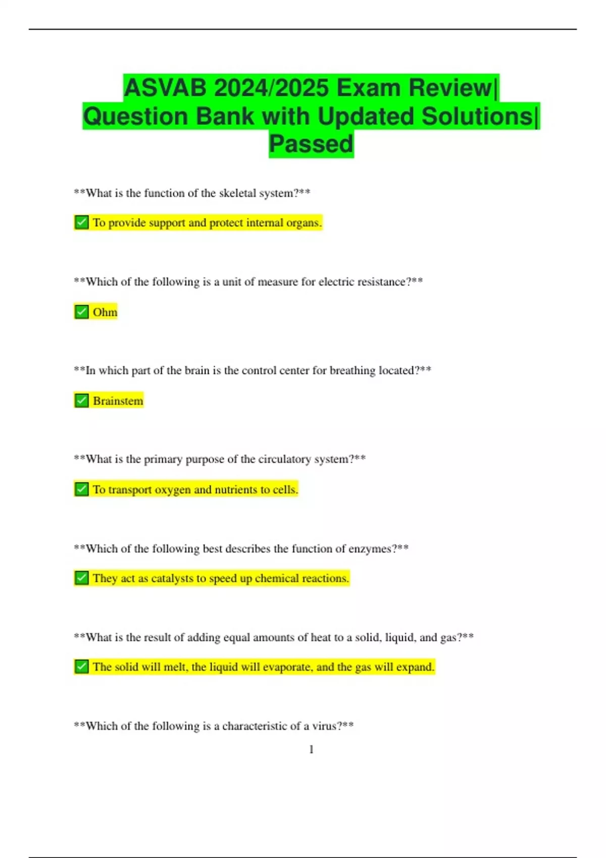 ASVAB Exam TEST BUNDLE 2024/2025 |Questions and Answers |100% verified ...