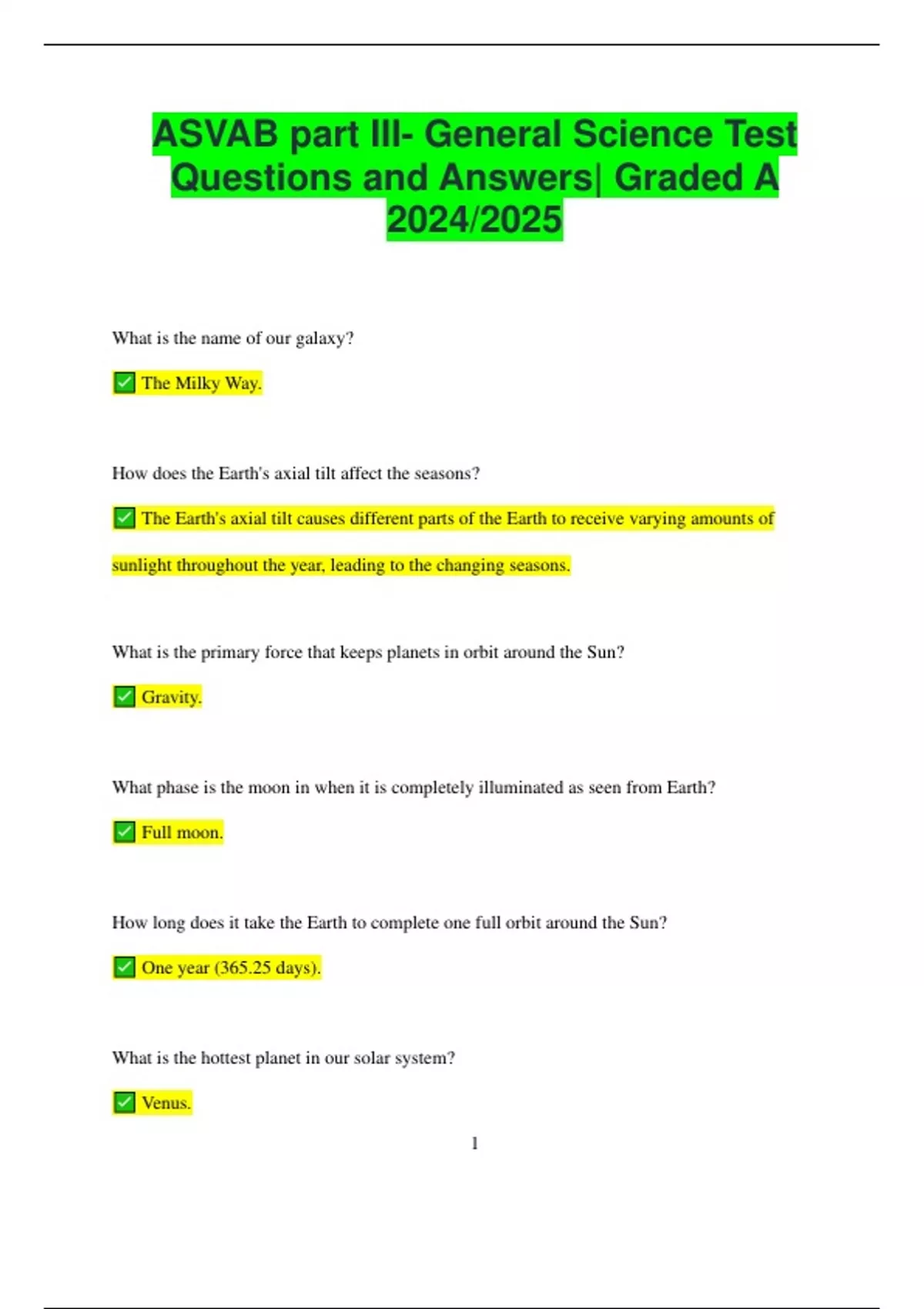 ASVAB Comprehensive Test Bank #2; 100% Correct Questions and Answers ...