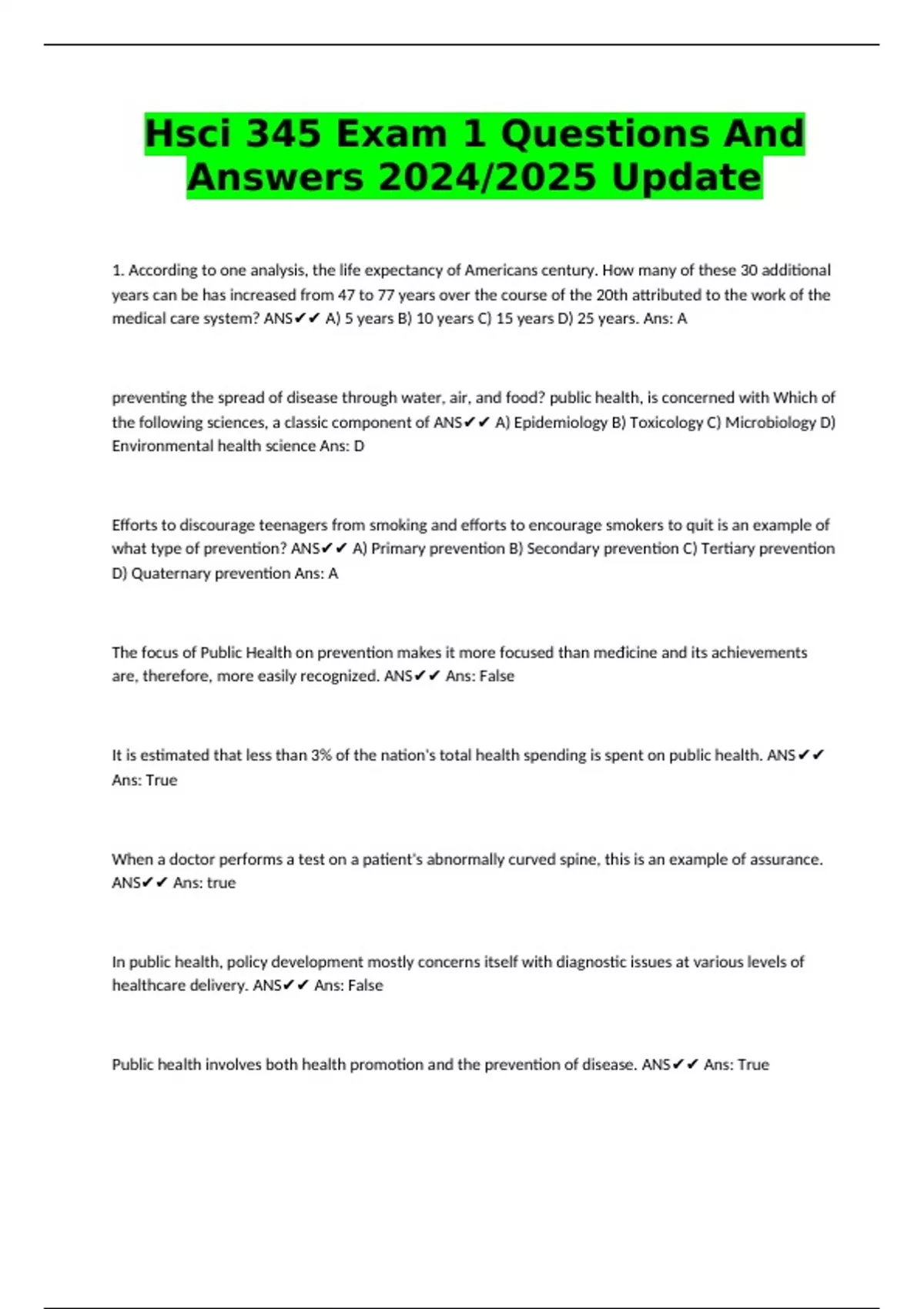 Hsci 345 Exam 1 Questions And Answers 2024/2025 Update - Hsci 345 ...