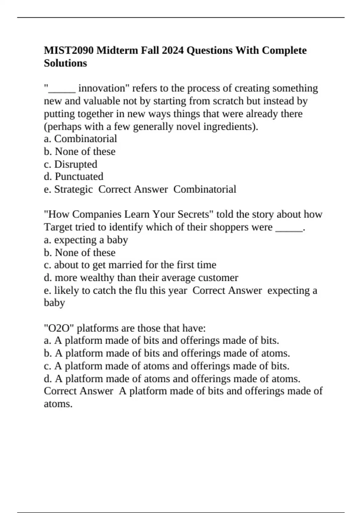 MIST2090 Midterm Fall 2024 Questions With Complete Solutions - MIST ...