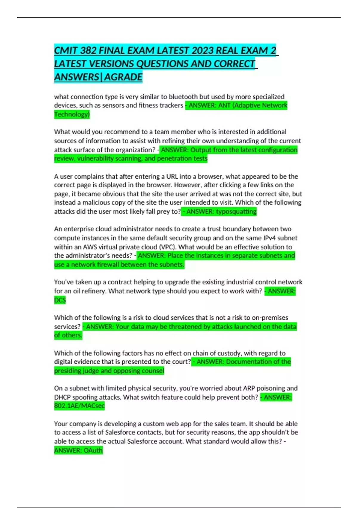 CMIT 382 FINAL EXAM - CMIT 382 - Stuvia US