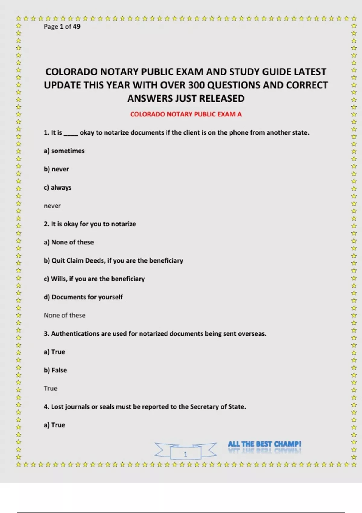 COLORADO NOTARY PUBLIC EXAM AND STUDY GUIDE LATEST UPDATE THIS YEAR ...