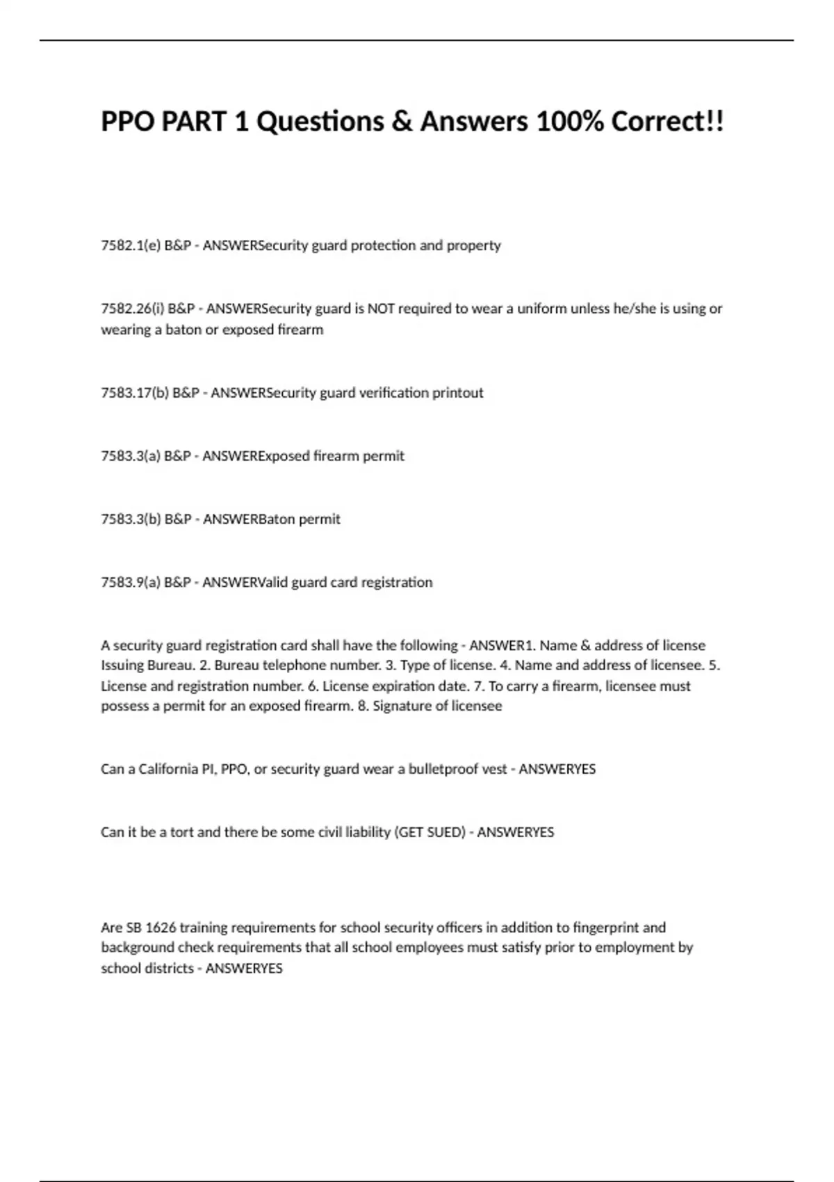PPO PART 1 Questions & Answers 100% Correct!! - PPO PART 1 - Stuvia US