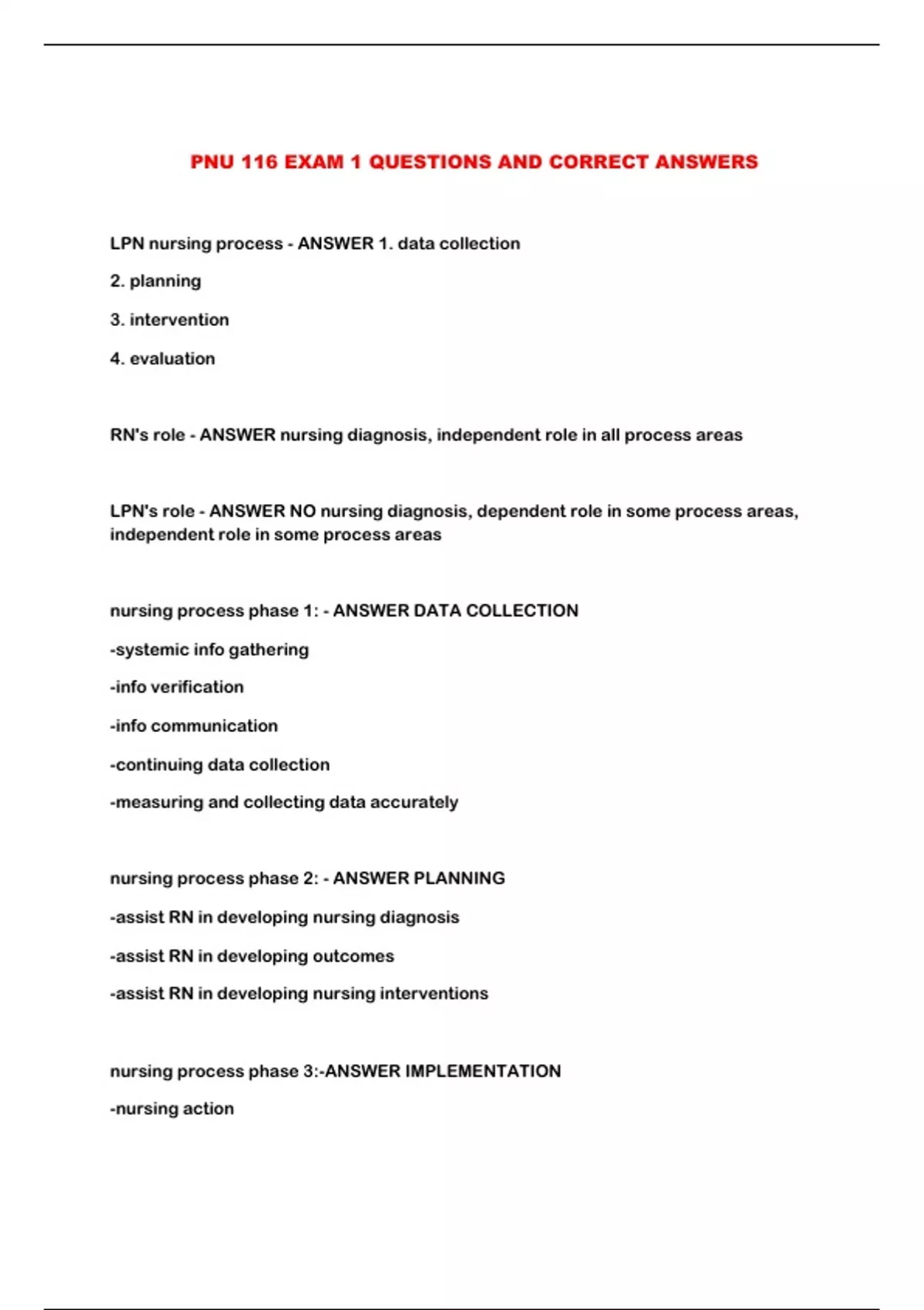 PNU 116 EXAM 1 QUESTIONS AND CORRECT ANSWERS - PNU 116 - Stuvia US