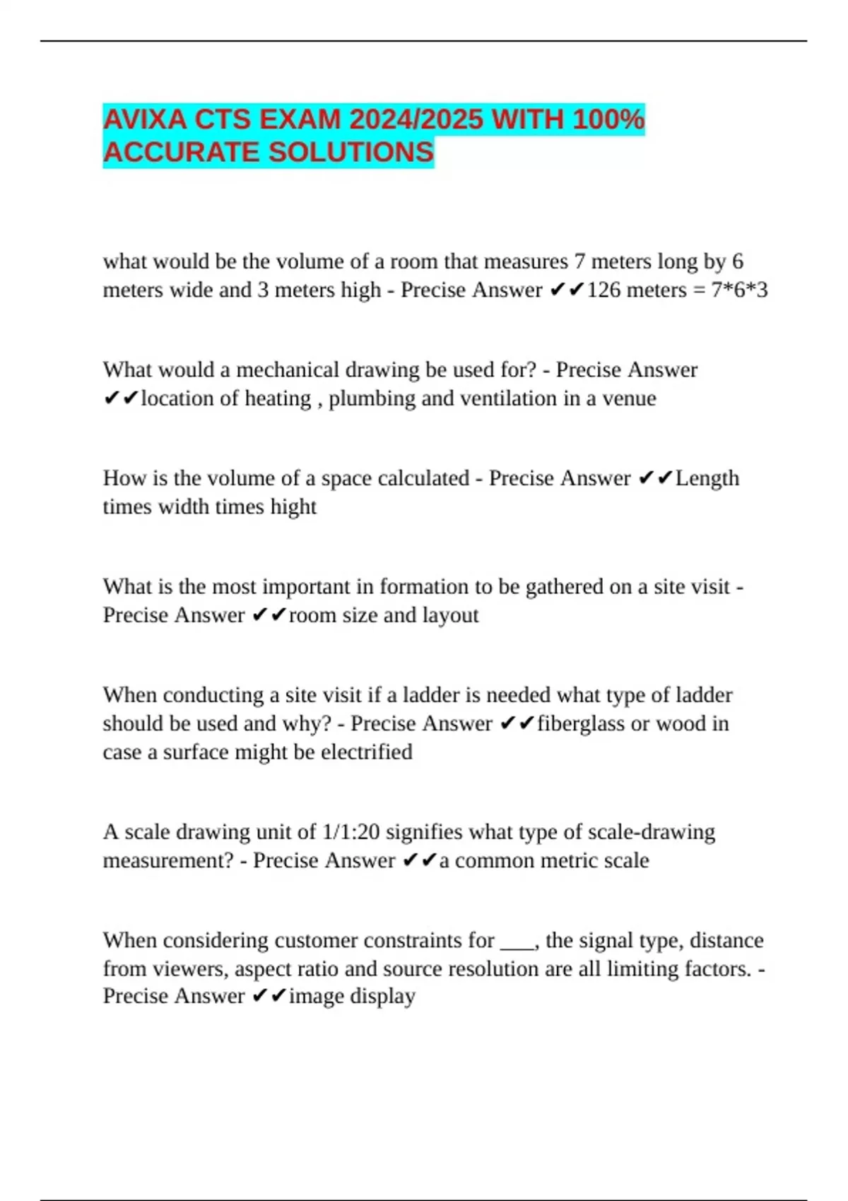 AVIXA CTS EXAM 2024/2025 WITH 100% ACCURATE SOLUTIONS - AVIXA CTS ...