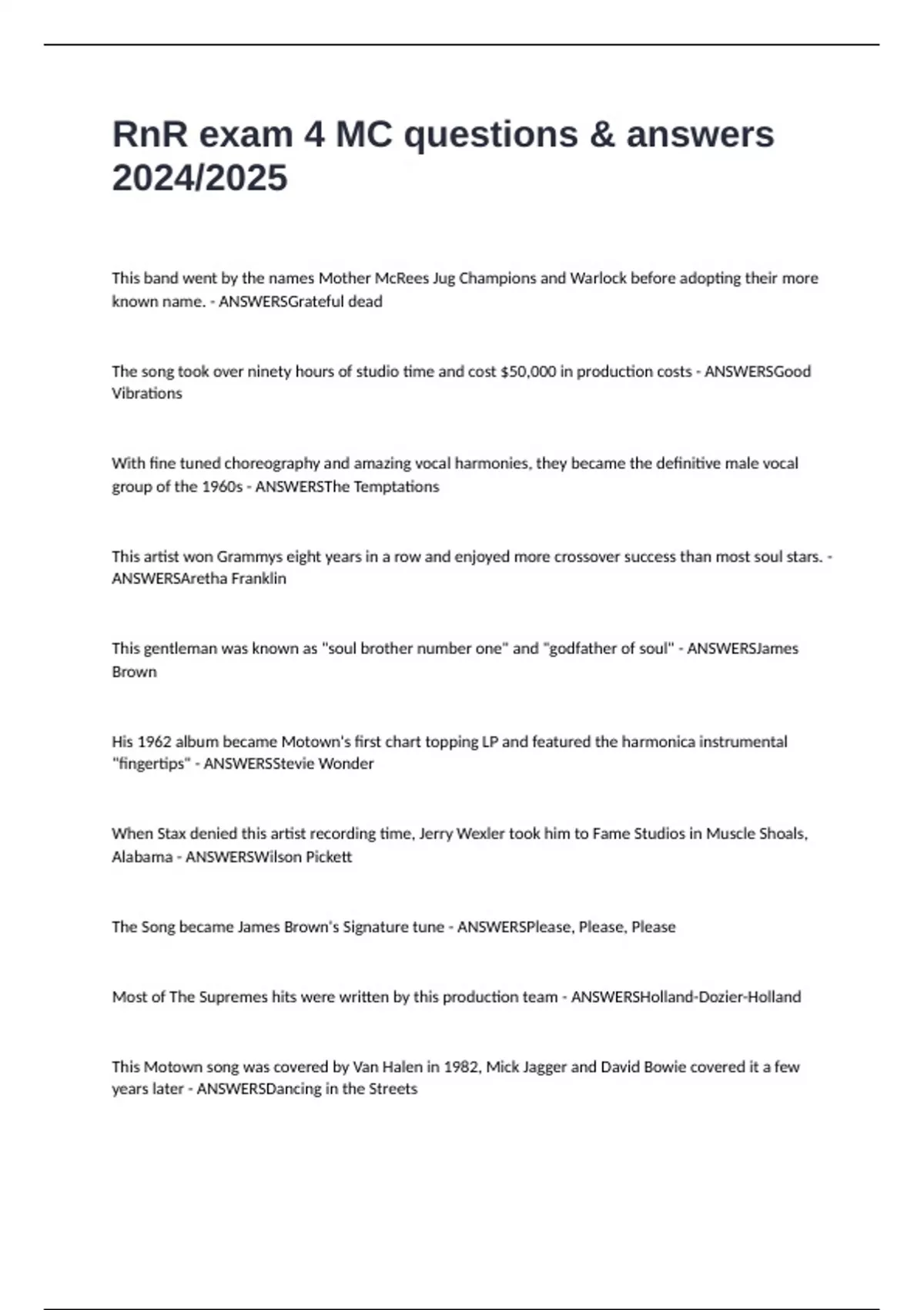RnR exam 4 MC questions & answers 2024/2025 - RnR - Stuvia US