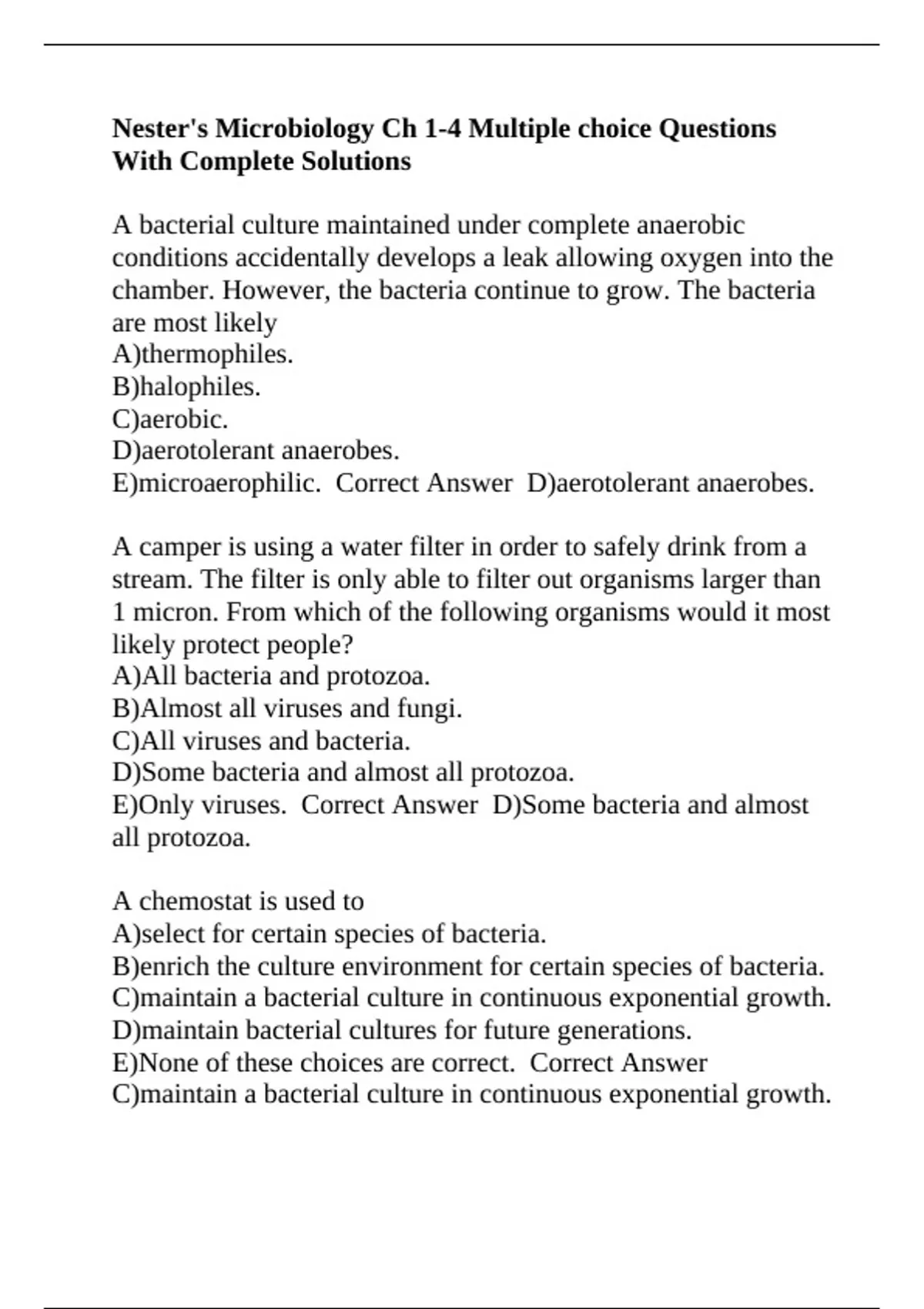 Nester's Microbiology Ch 1-4 Multiple choice Questions With Complete Solutions - Microbiology ...
