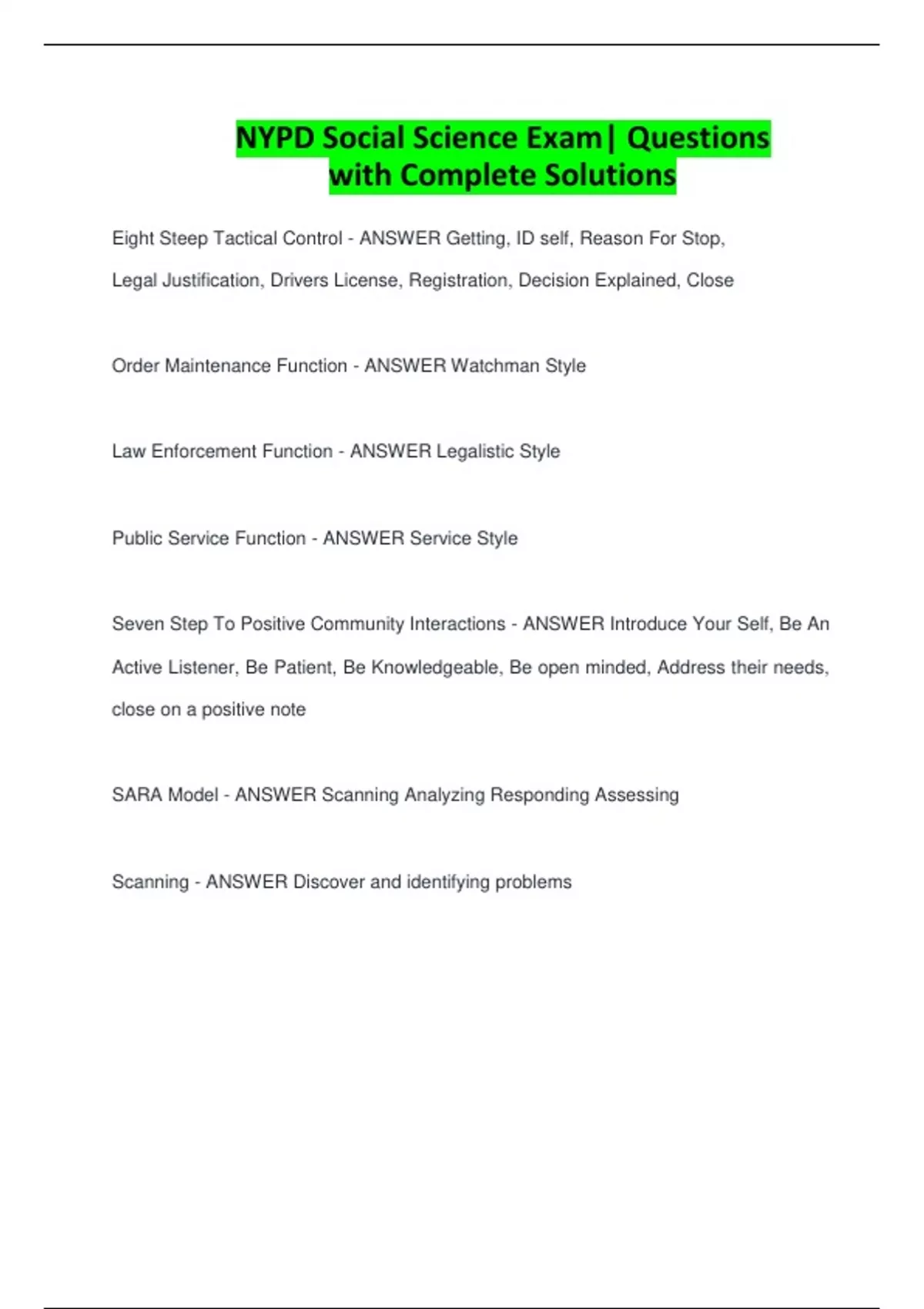 NYPD Social Science Exam| Questions with Complete Solutions - NYPD ...