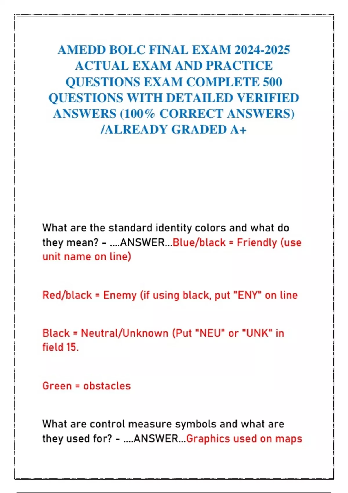 AMEDD BOLC FINAL EXAM ACTUAL EXAM AND PRACTICE QUESTIONS EXAM COMPLETE ...