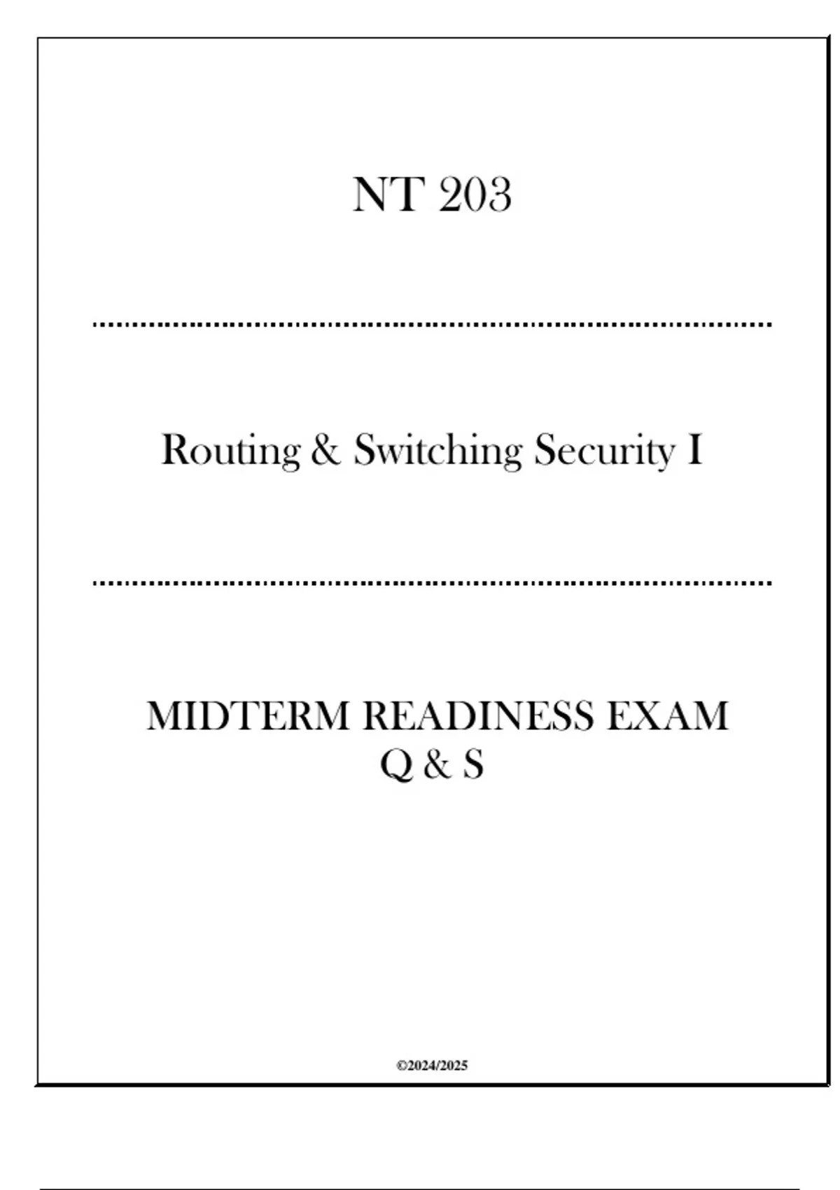 NT 20 Midterm Readiness Exam Q & S (HU) - (Routing & Switching Security I - Health - Stuvia US