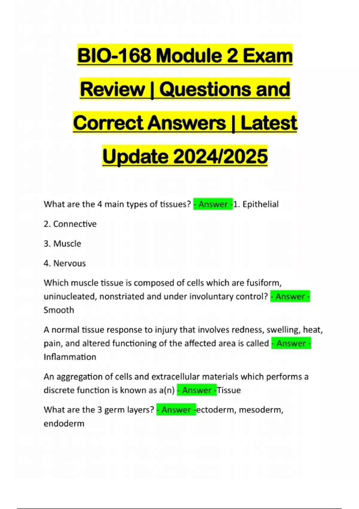 BIO-168 Module 2 Exam Review | Questions and Correct Answers | Latest ...